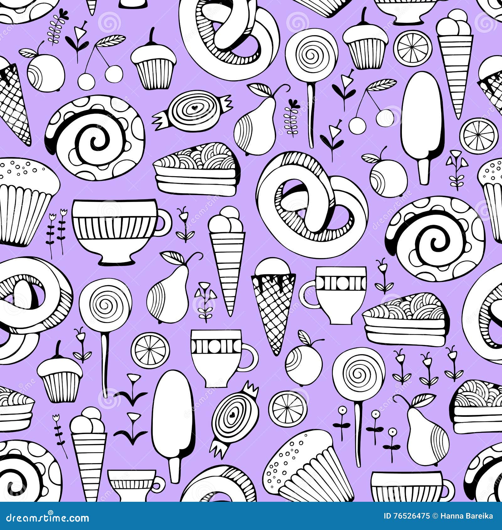 Hand Drawn Sweets and Candies Set. Monochrome Vector Seamless Pattern ...