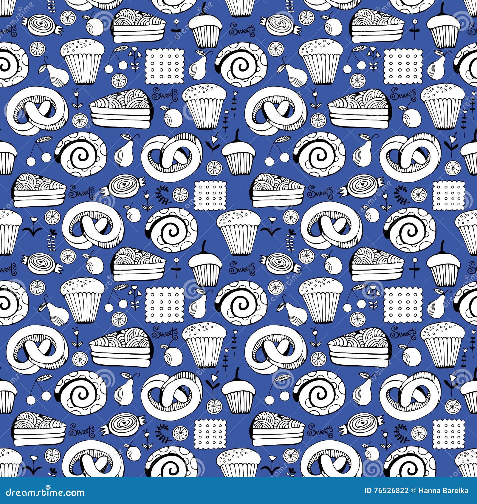 Hand Drawn Sweets and Candies Set. Monochrome Vector Seamless Pattern ...