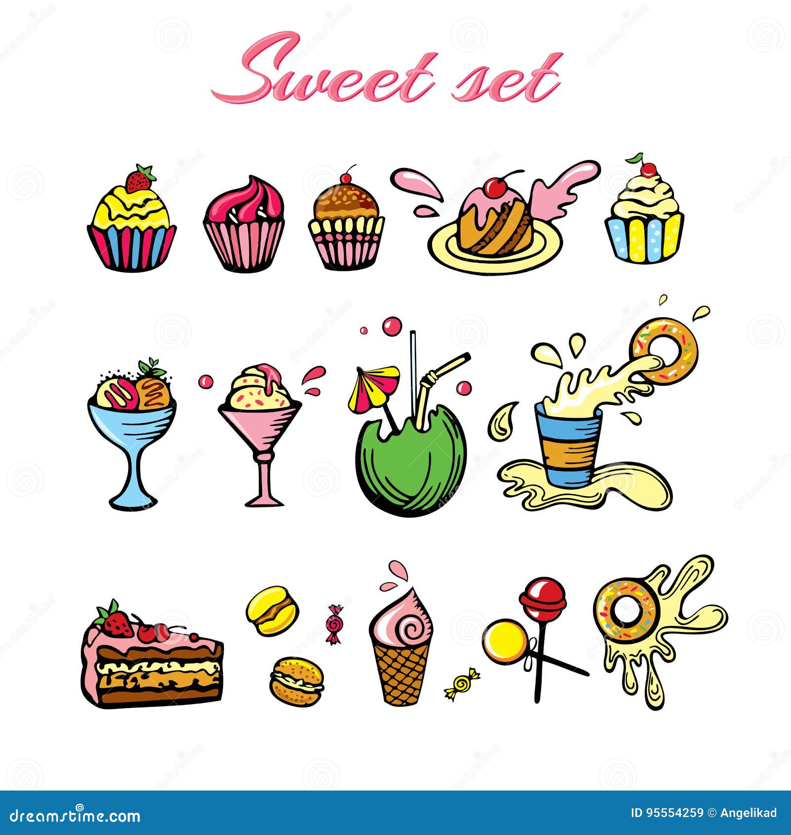 Hand drawn sweets set stock vector. Illustration of hand - 95554259