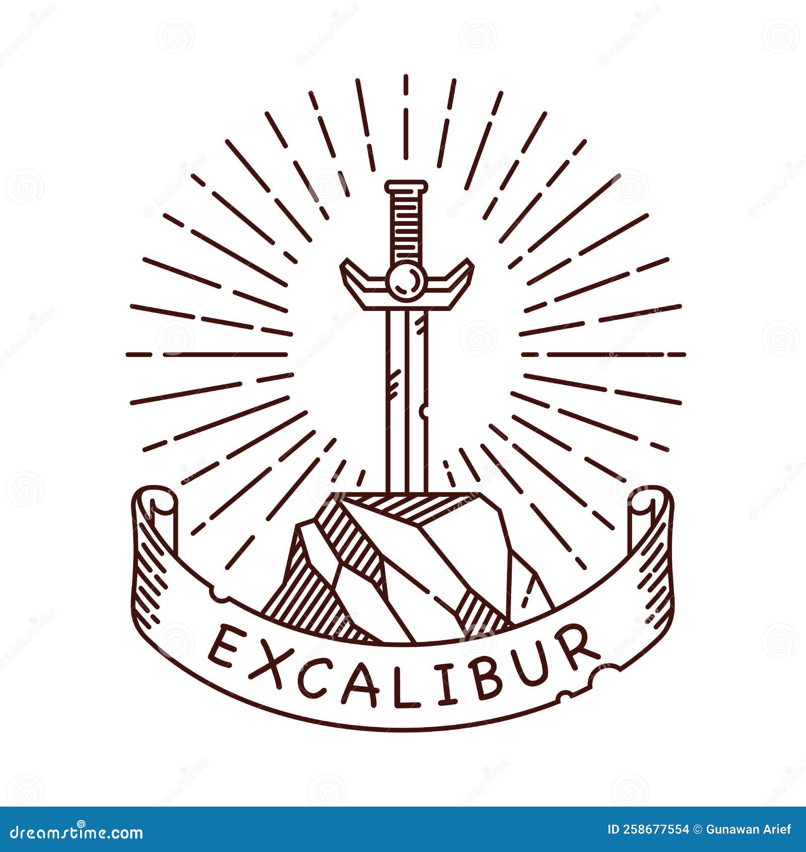 Hand Drawn Sword in the Stone Line Illustration Stock Vector ...