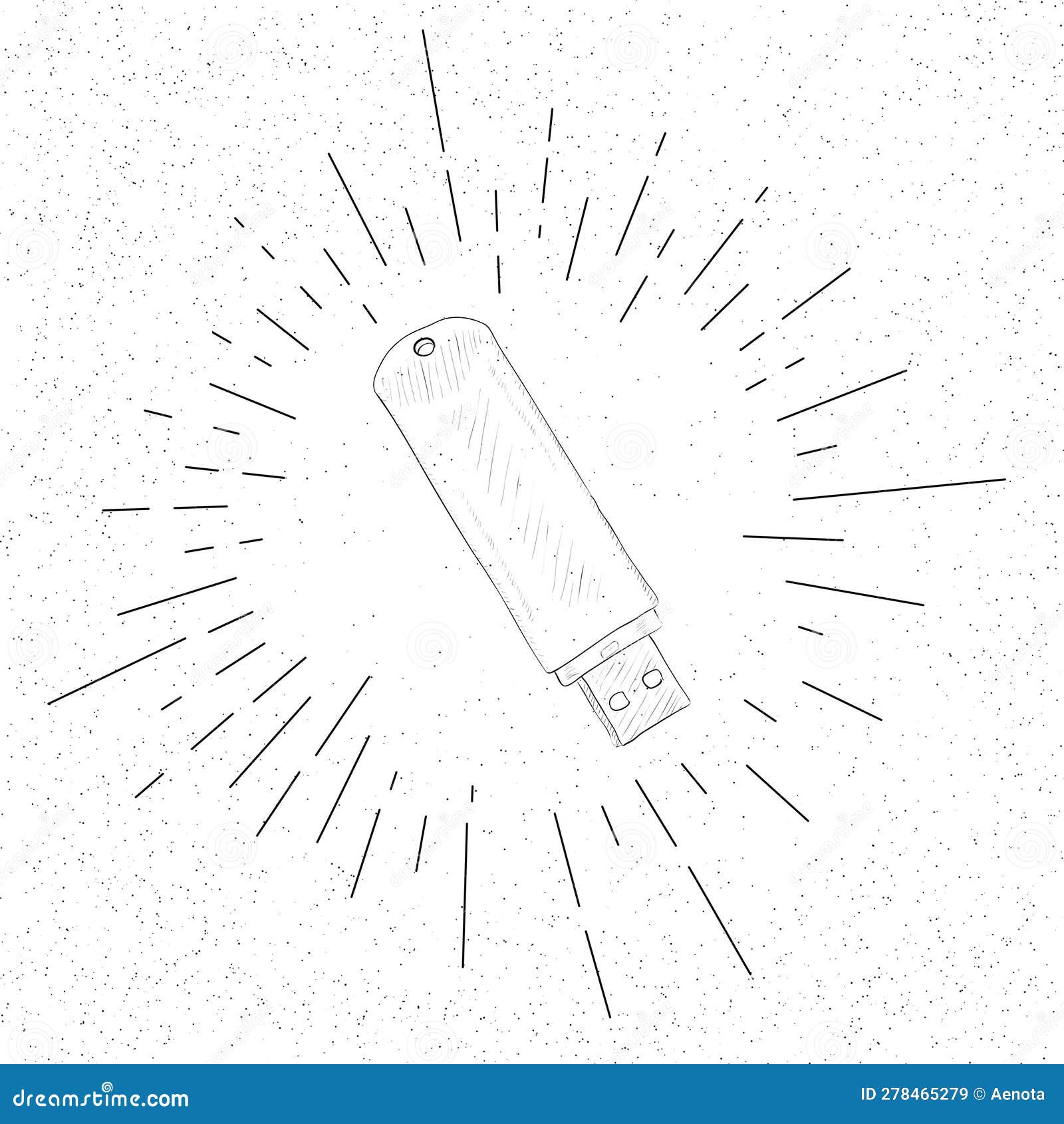 Hand Drawn Symbol of Flash Storage USB Memory Stick Drive Doodle Vector ...