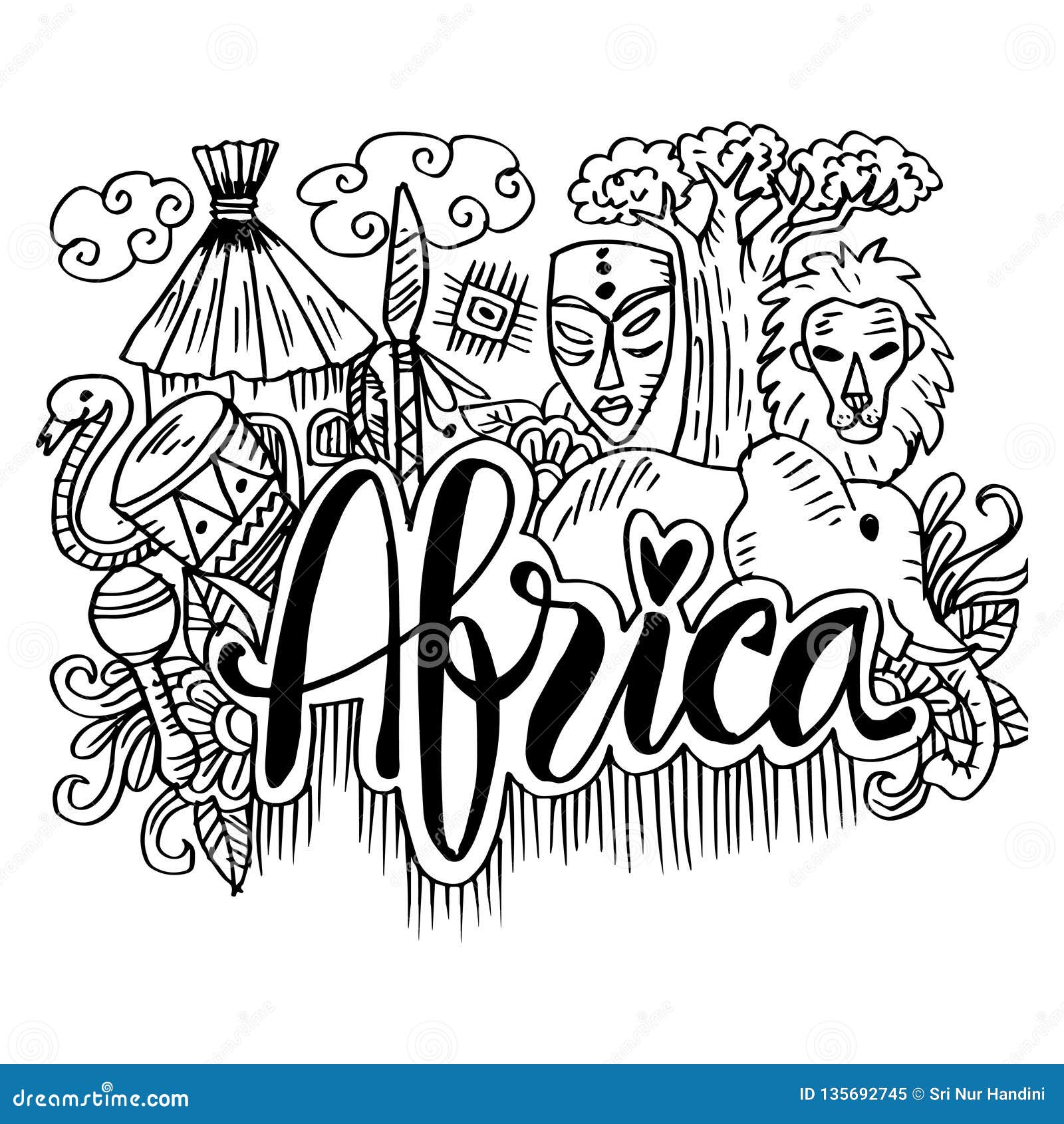 Hand Drawn Symbols of Africa Stock Vector - Illustration of icons ...