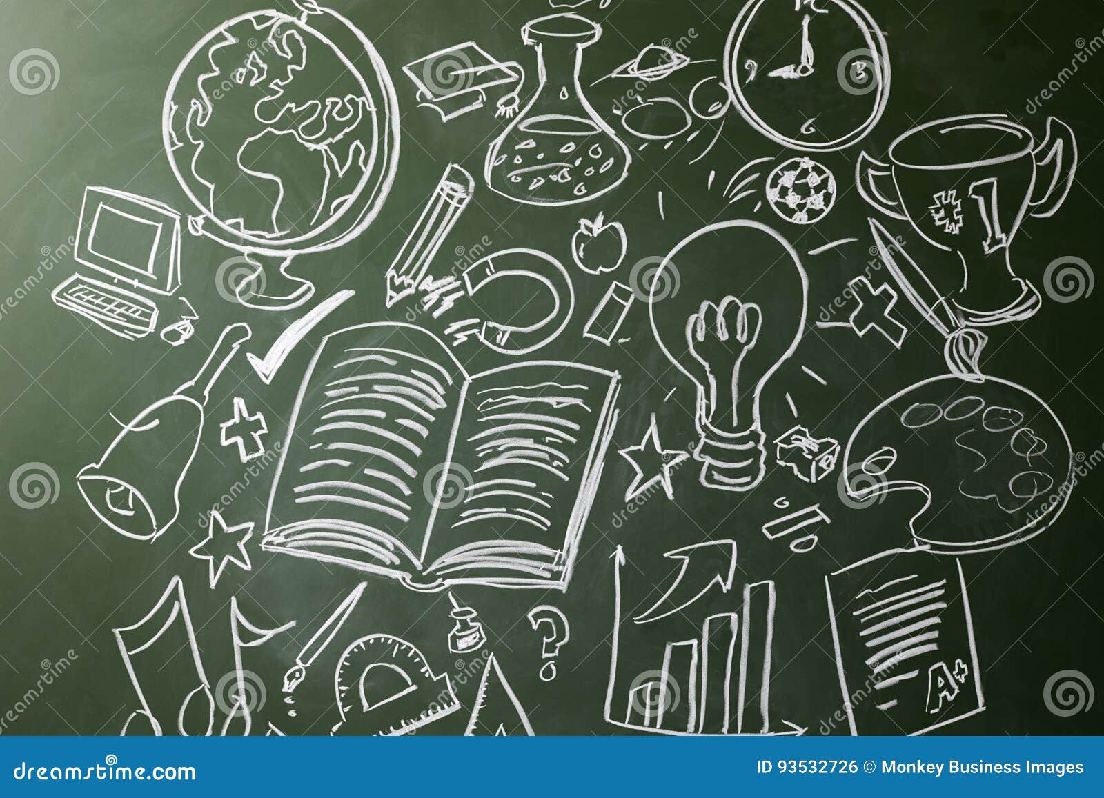 Hand Drawn Symbols of School Subjects on a Chalkboard Stock Photo ...