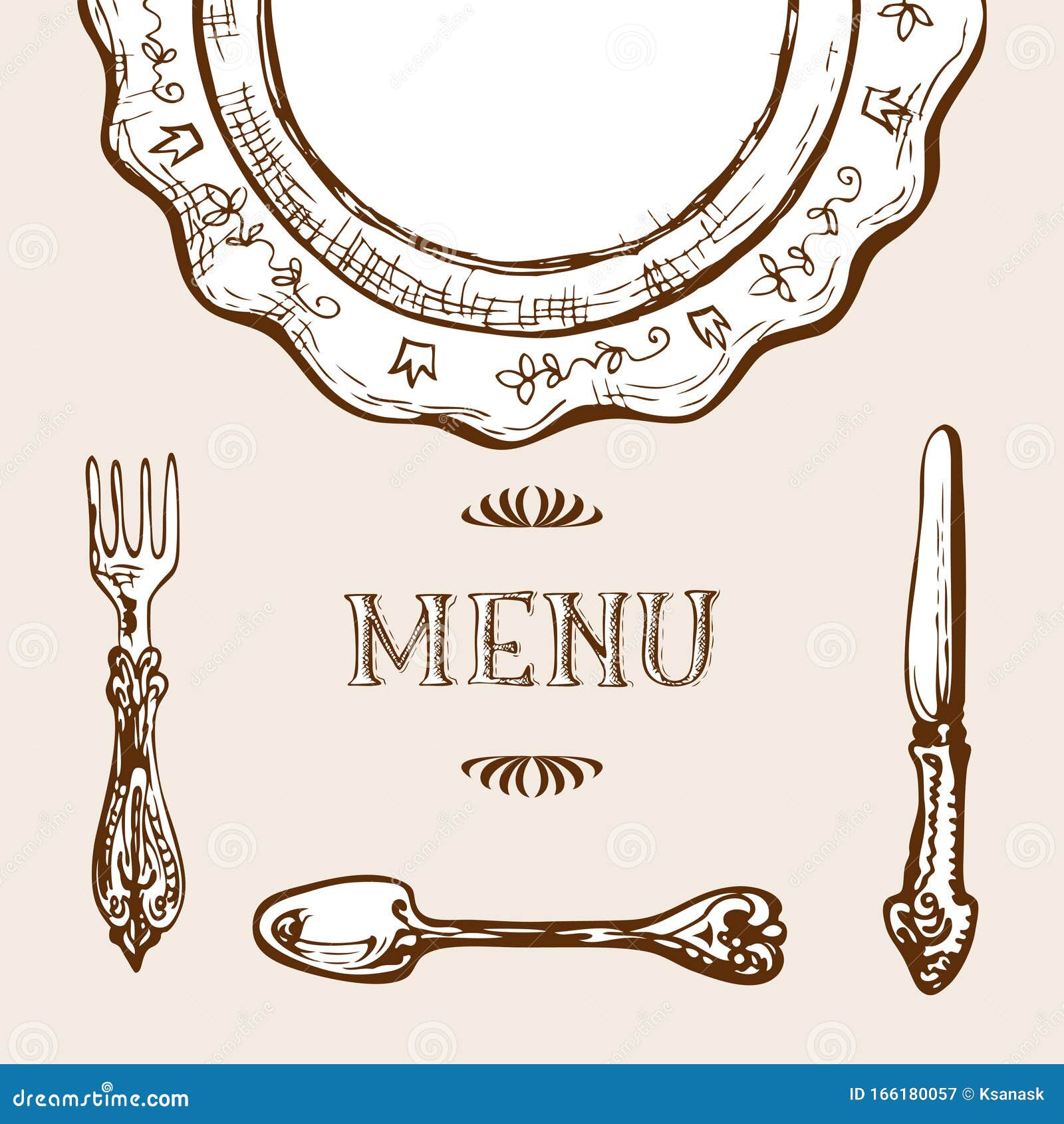Menu Design with Sketchy Drawn Vintage Cutlery and Plate. Stock Vector ...
