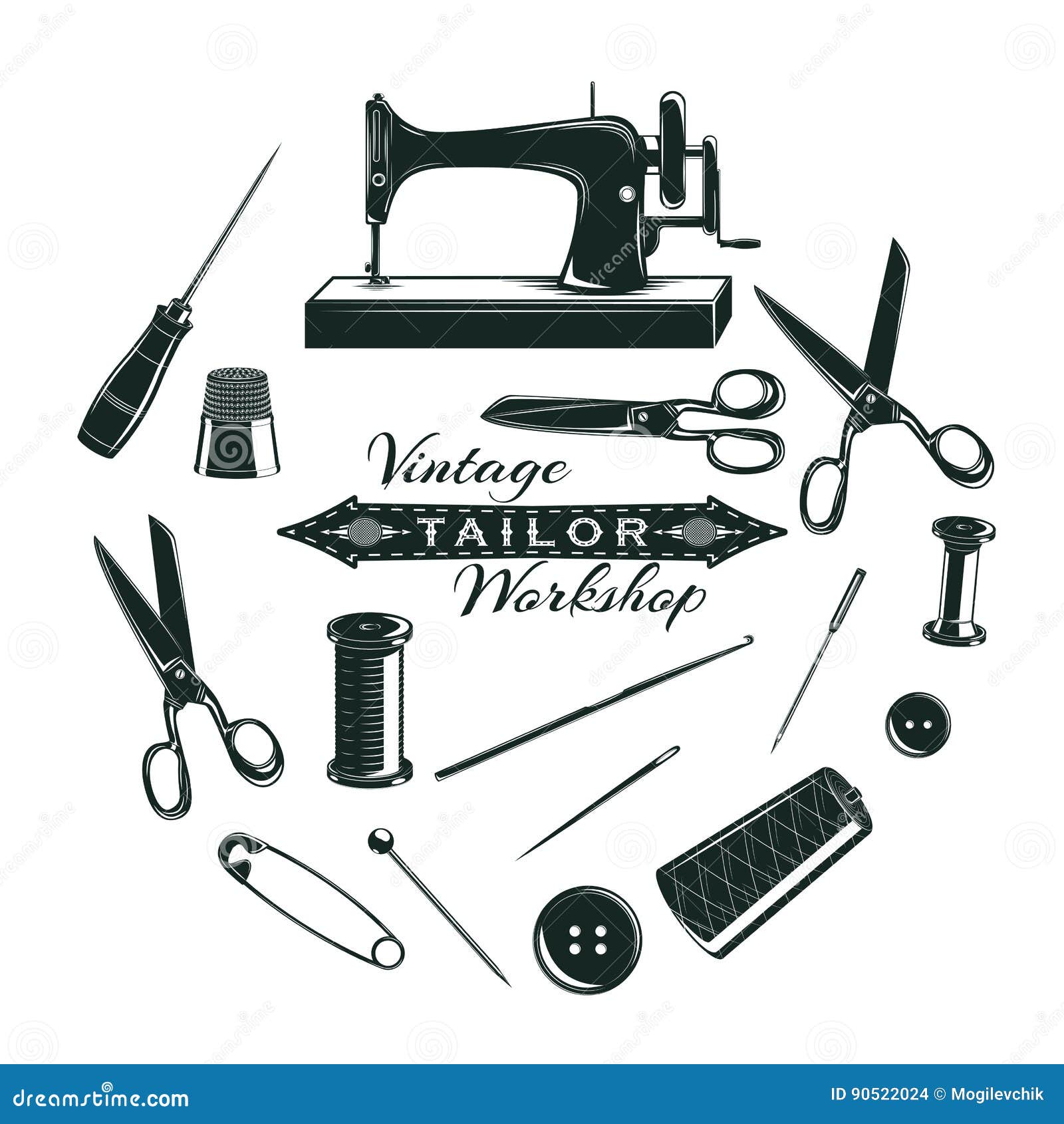 Hand Drawn Tailor Elements Collection Stock Vector - Illustration of ...