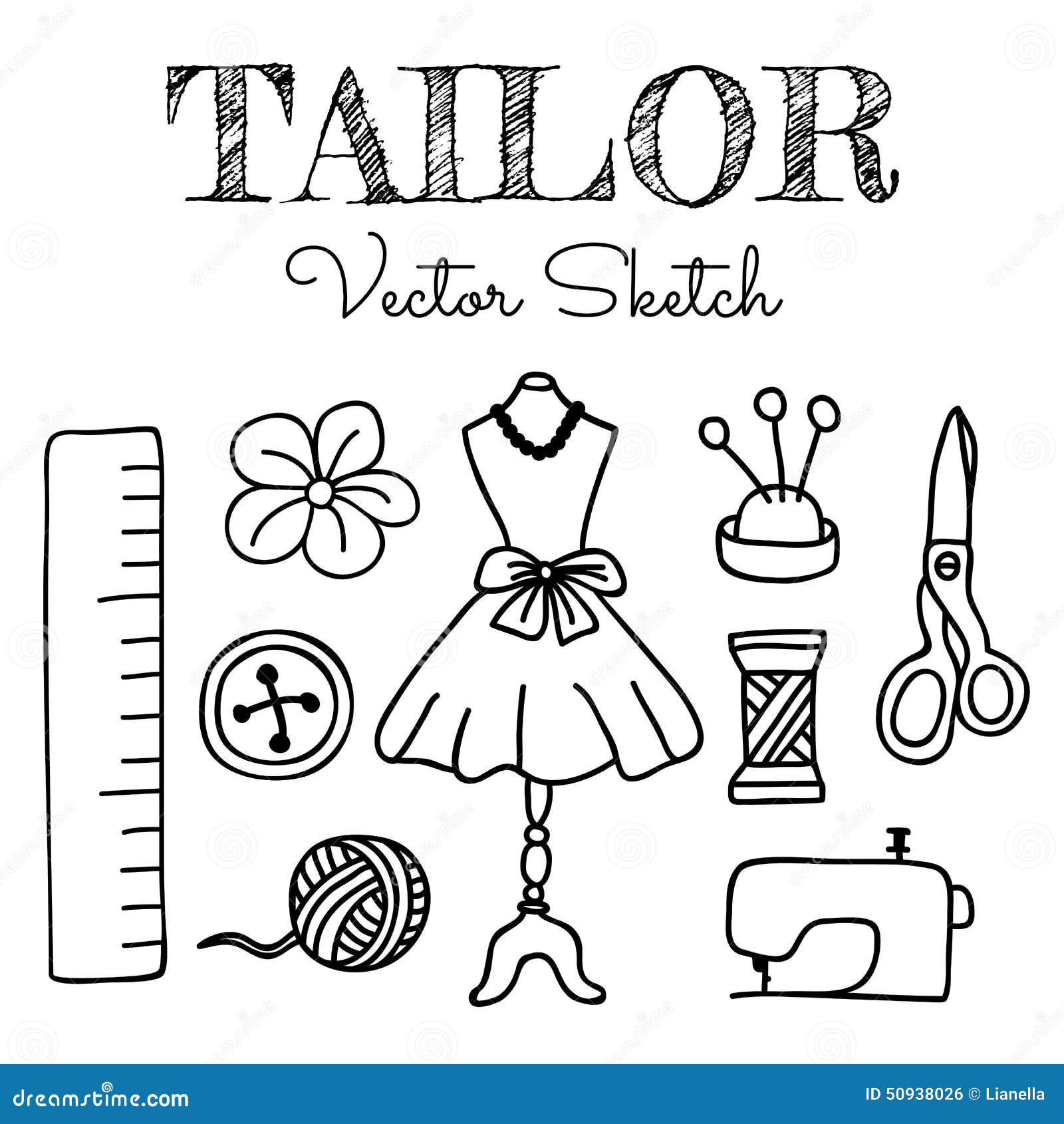 Hand-drawn Tailor Elements stock vector. Illustration of dummy - 50938026