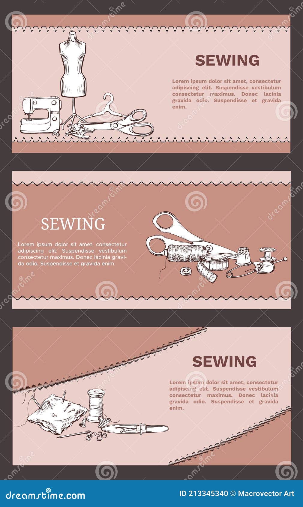 Hand Drawn Tailoring Horizontal Banners Stock Vector - Illustration of ...