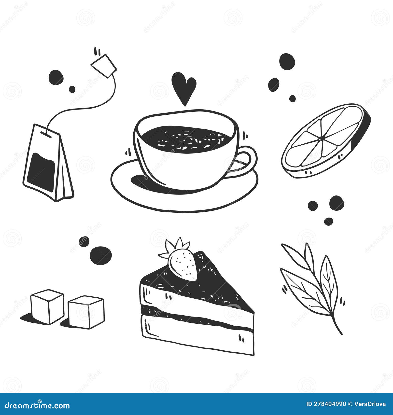Hand Drawn Tea Elements, Vector Illustration, Doodle Clipart Stock Vector - Illustration of ...