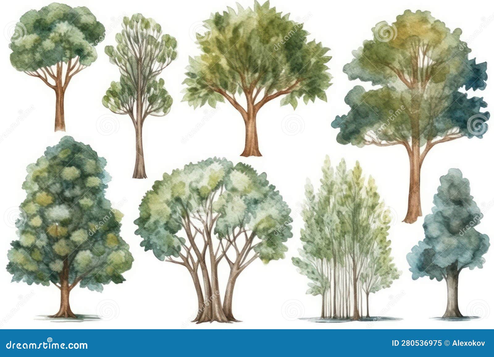 Hand-Drawn Teak Tree Forest Collection . Stock Illustration ...