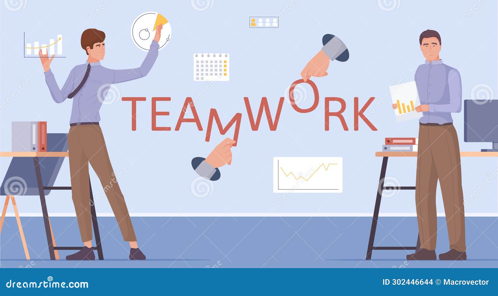 Teamwork Background With Green Light Royalty-Free Cartoon ...