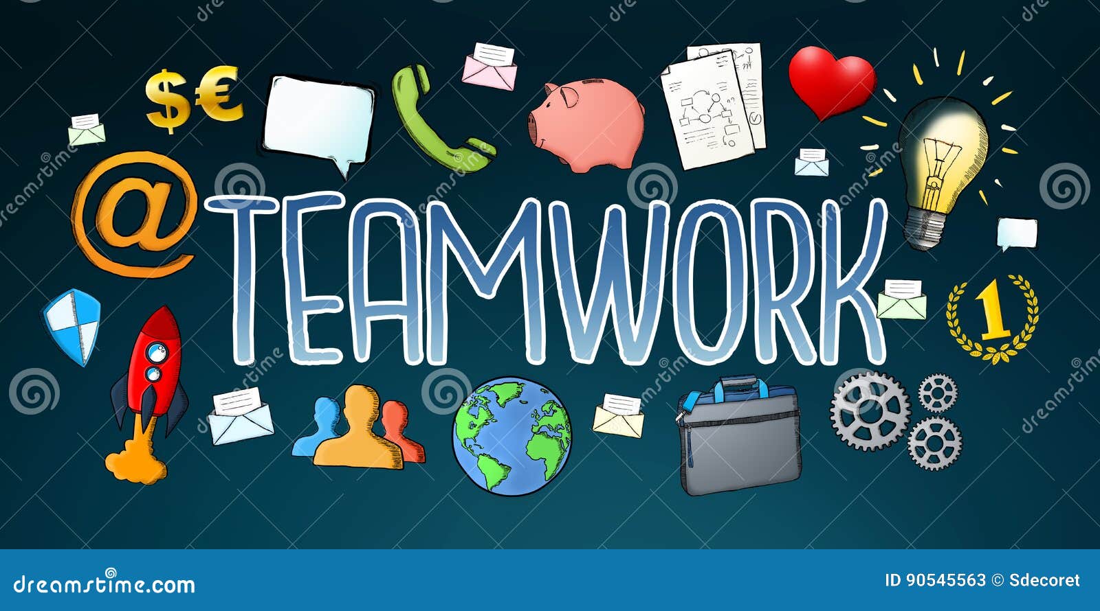 Hand-drawn Teamwork Text with Icons Stock Illustration - Illustration ...