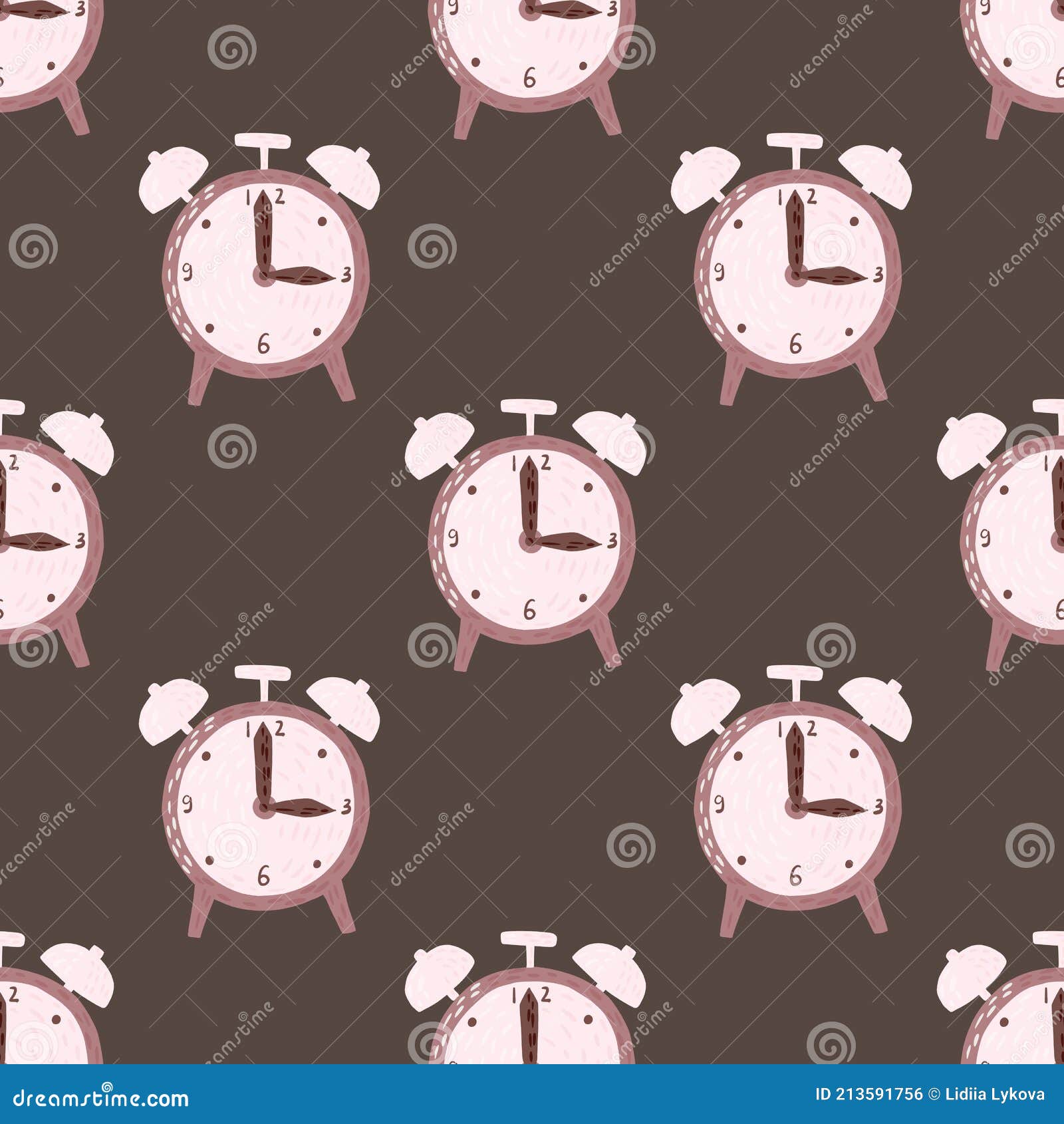 Hand Drawn Technic Seamless Pattern with Doodle Alarm Clock Print ...