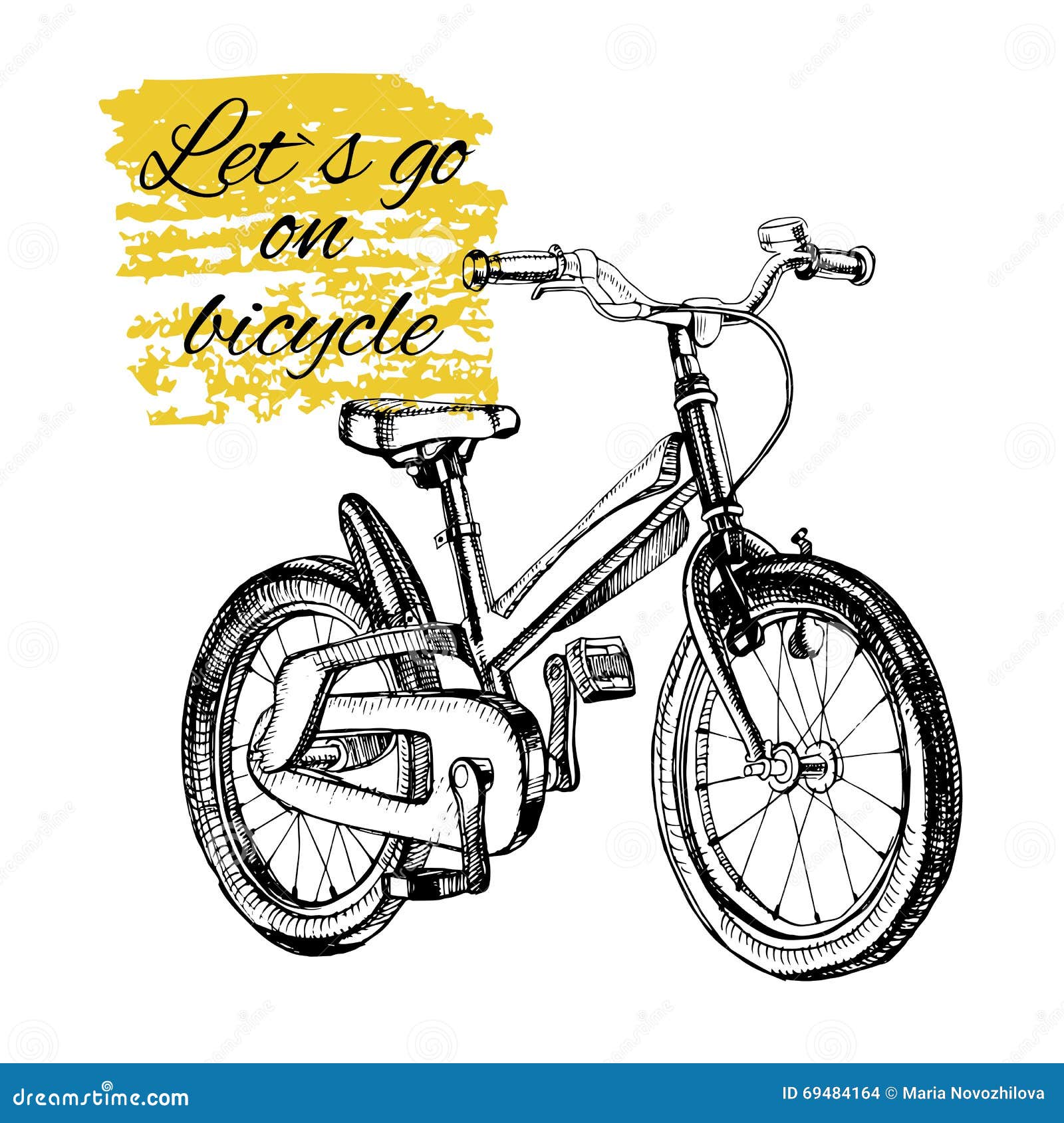 Hand Drawn Teenage Bicycle with Text. Stock Vector - Illustration of ...