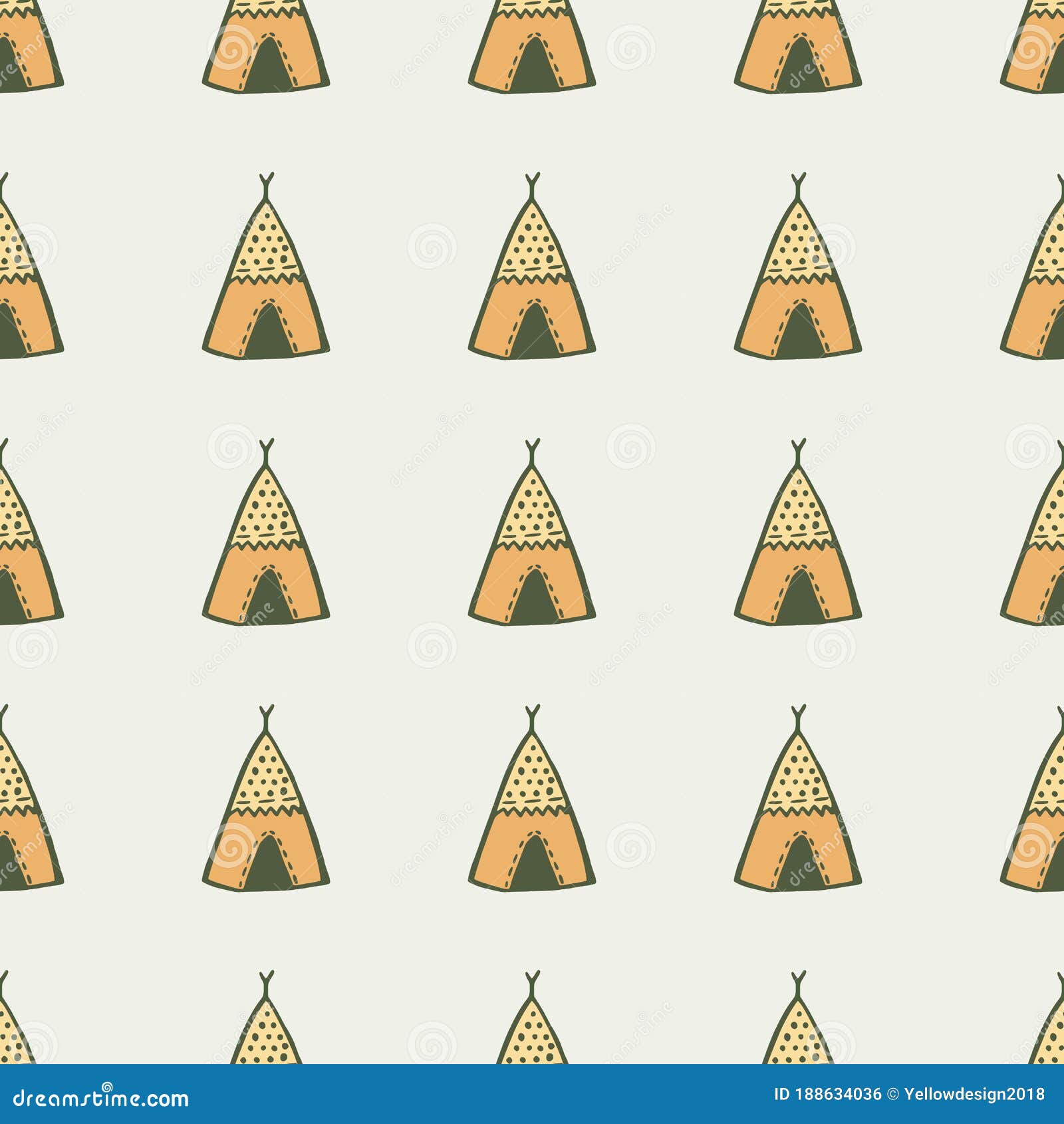 Hand Drawn Teepee Seamless Pattern on Light Background. Tribal ...