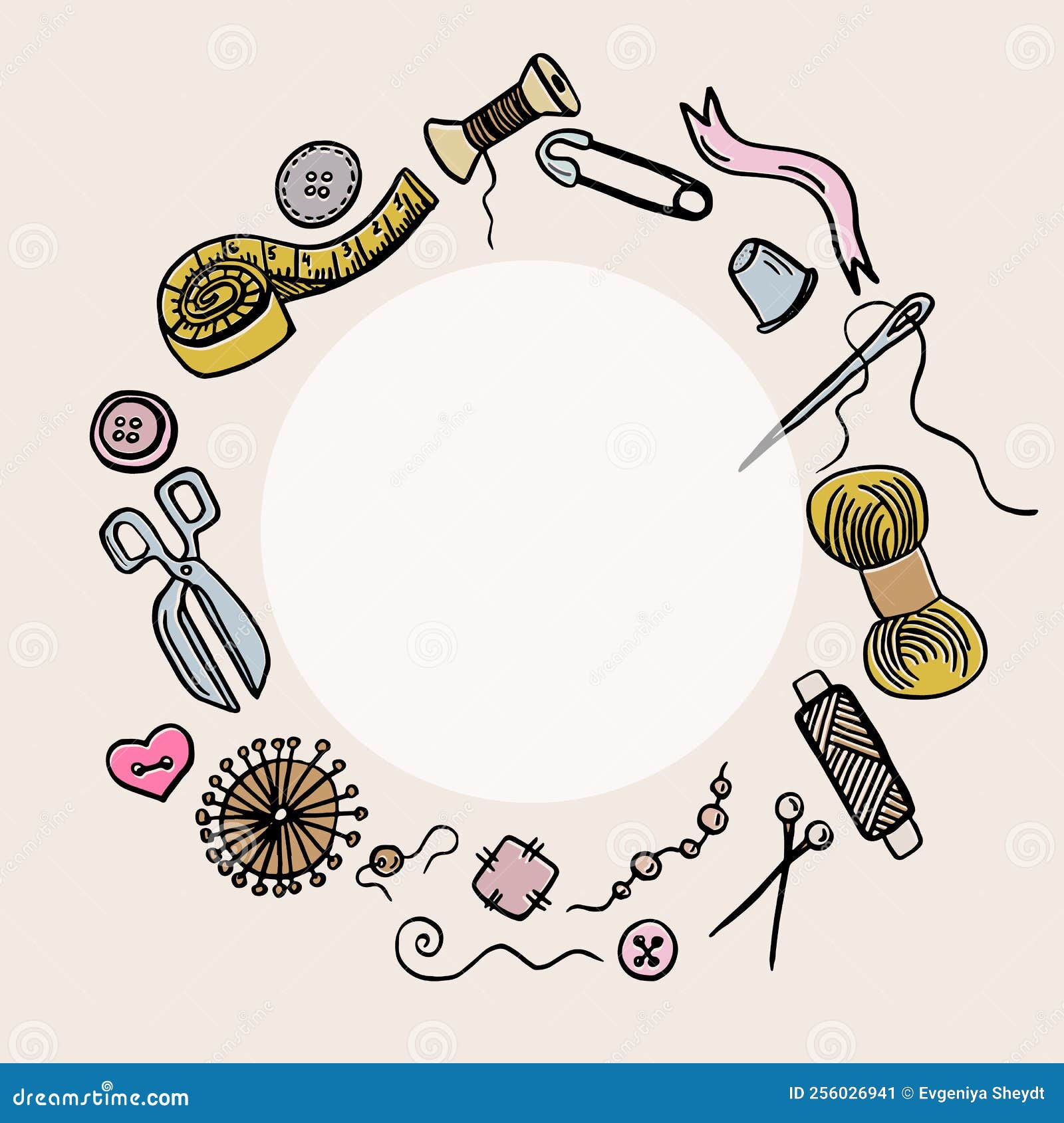 Hand Drawn Template Sewing and Knitting Tools and Accessories Threads ...