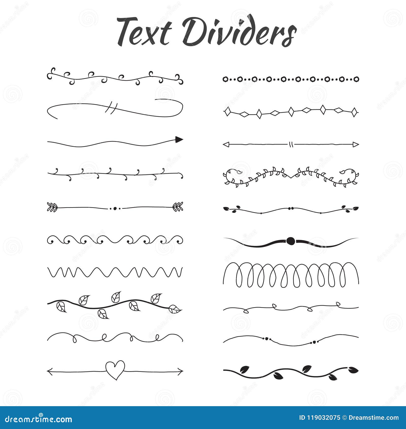 Hand Drawn Text Dividers and Separators Stock Vector - Illustration of ...