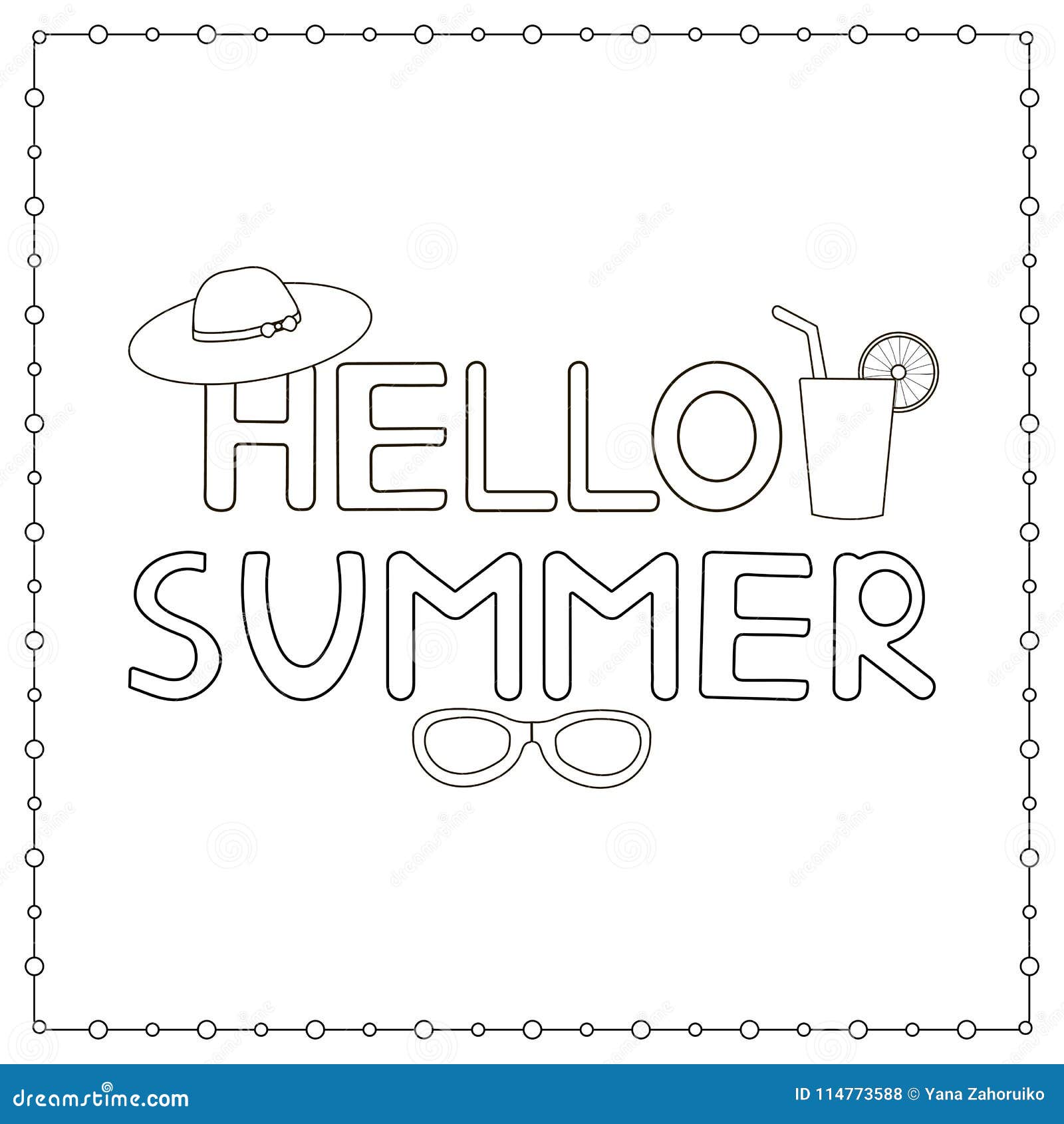Hand Drawn Text Hello Summer. Coloring Page Stock Vector - Illustration ...