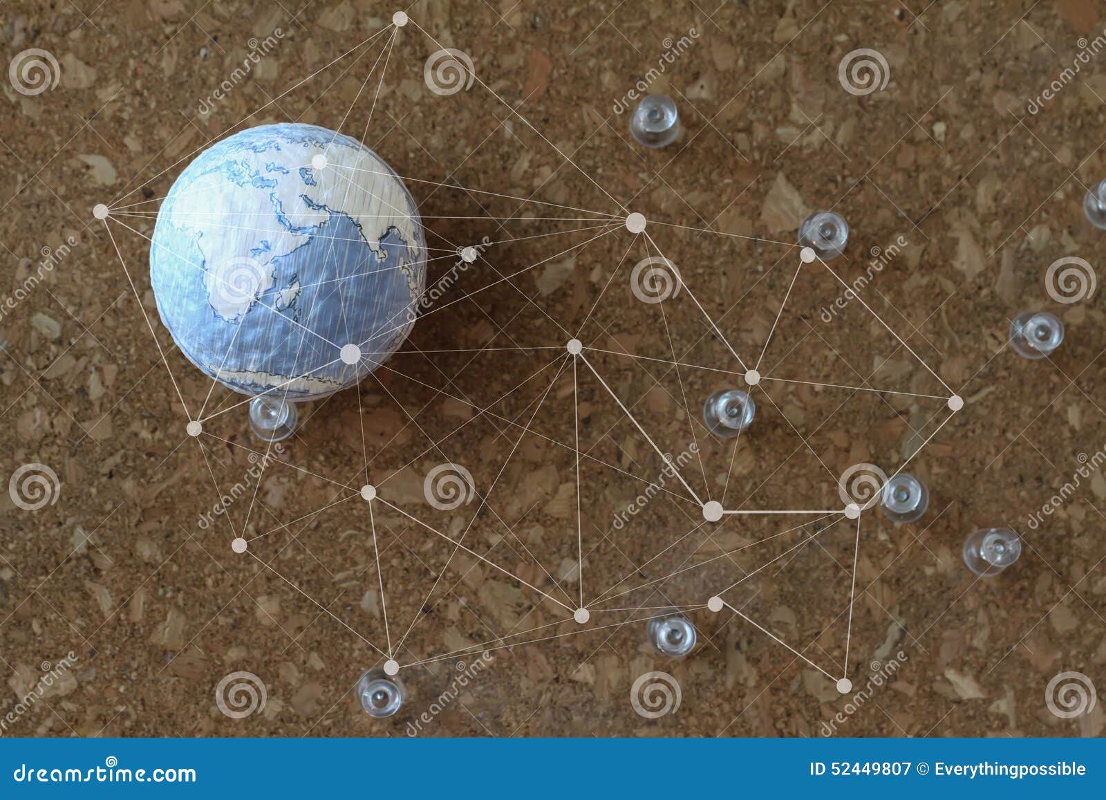 Hand Drawn Texture Globe and Social Network Diagram with Pin on Stock ...