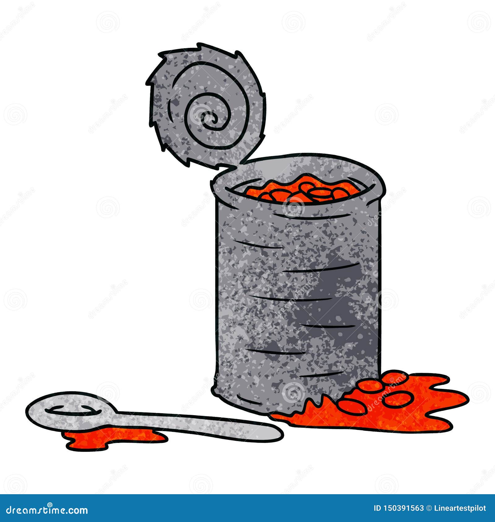 Hand Drawn Textured Cartoon Doodle of an Opened Can of Beans Stock ...