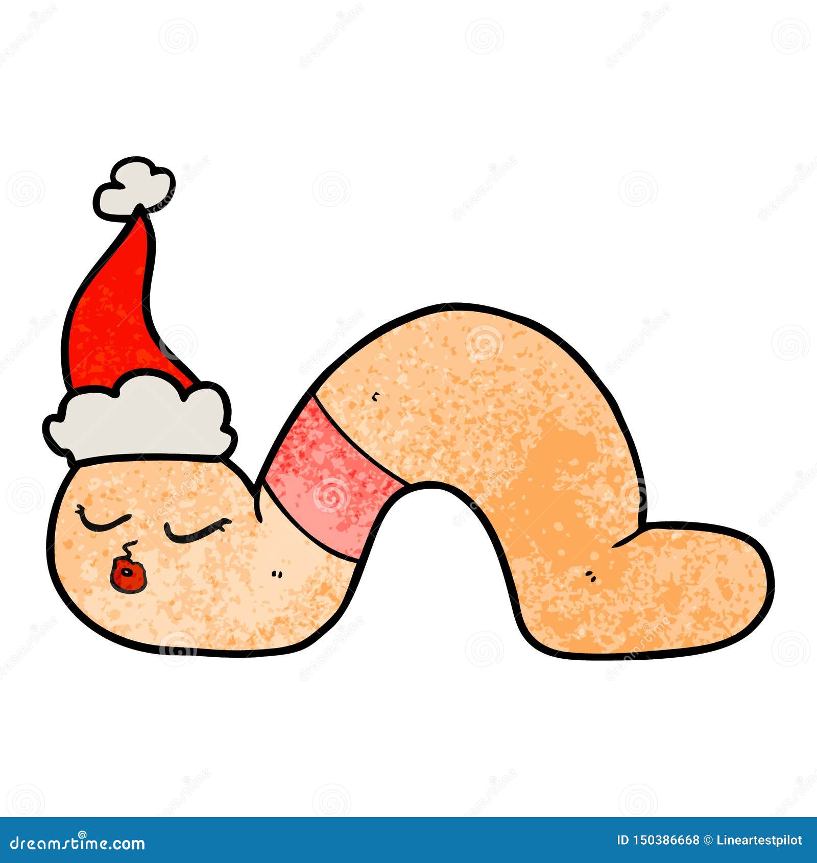 Hand Drawn Textured Cartoon of a Worm Wearing Santa Hat Stock Vector ...