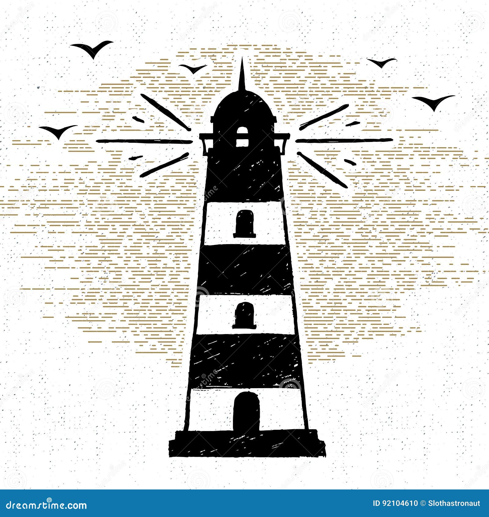 Hand Drawn Textured Icon with Lighthouse Vector Illustration Stock ...
