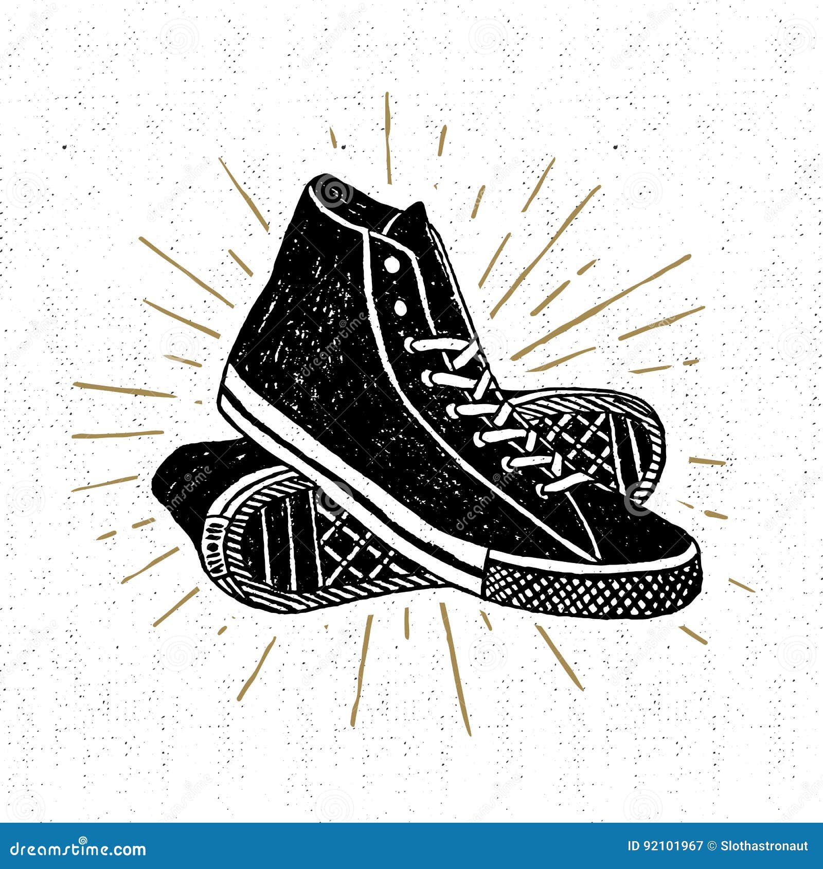 Hand Drawn Textured Vintage Icon with Sneakers Vector Illustration ...