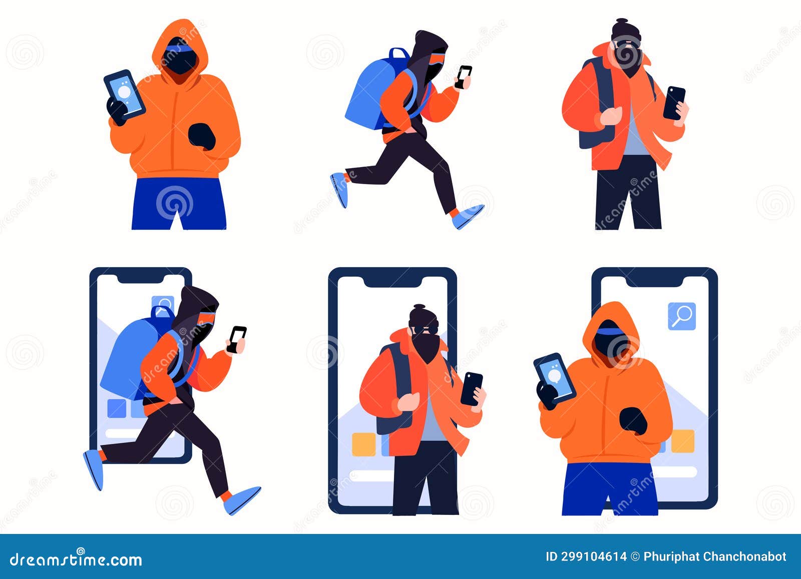 Hand Drawn Thief or Hacker in Concept Cyber Security in Flat Style ...