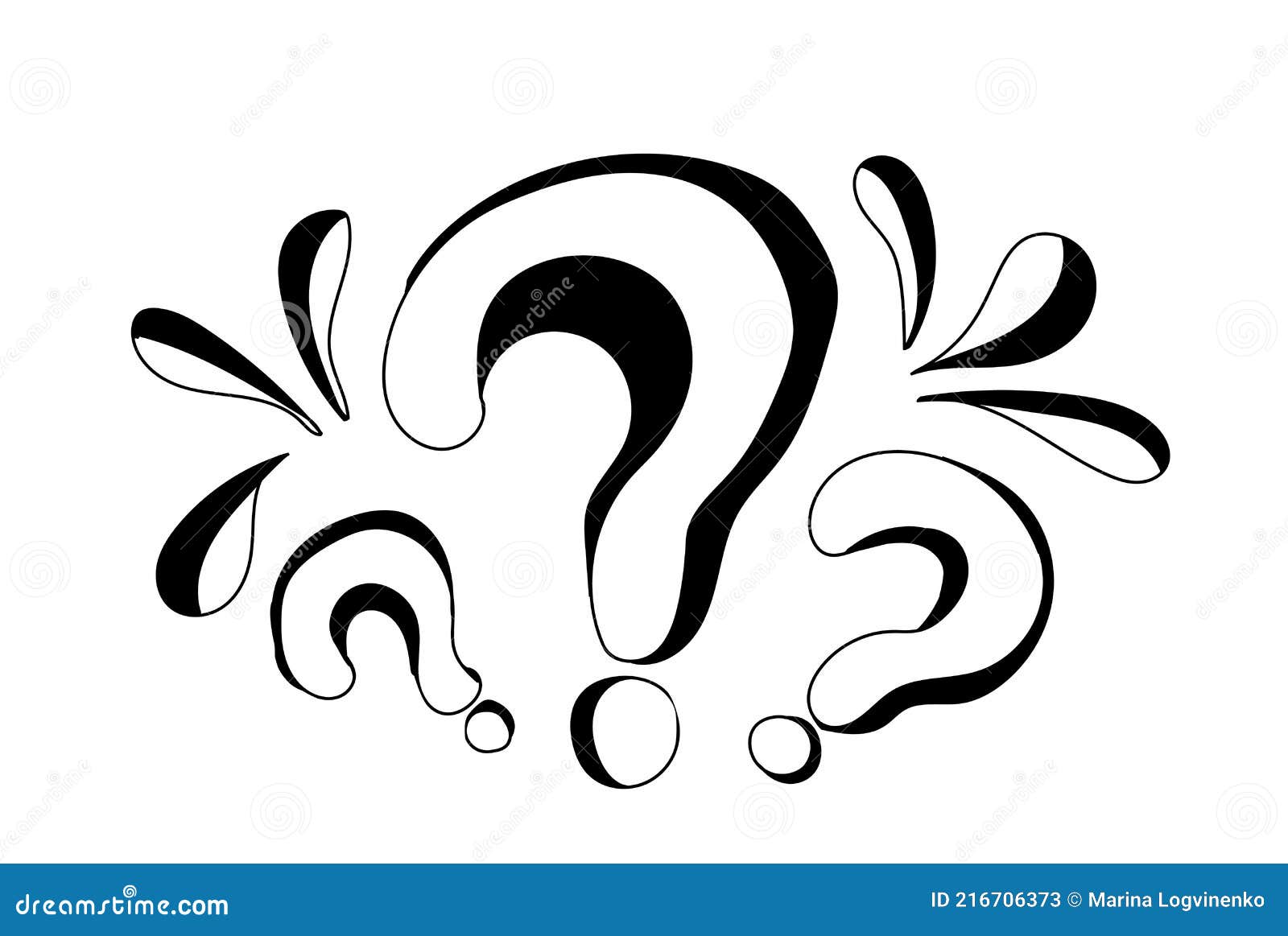 Three Question Mark Cartoon Vector And Illustration, Black And White ...