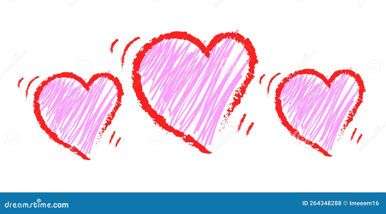 Hand Drawn Three Red Hearts Symbol Stock Vector - Illustration of chalk ...