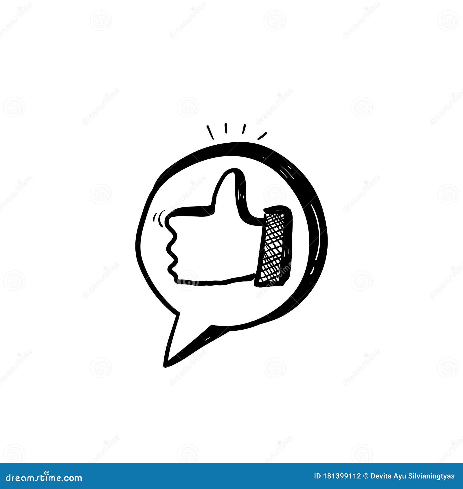 Hand Drawn Thumb Up Symbol for Like Button Icon Illustration with ...