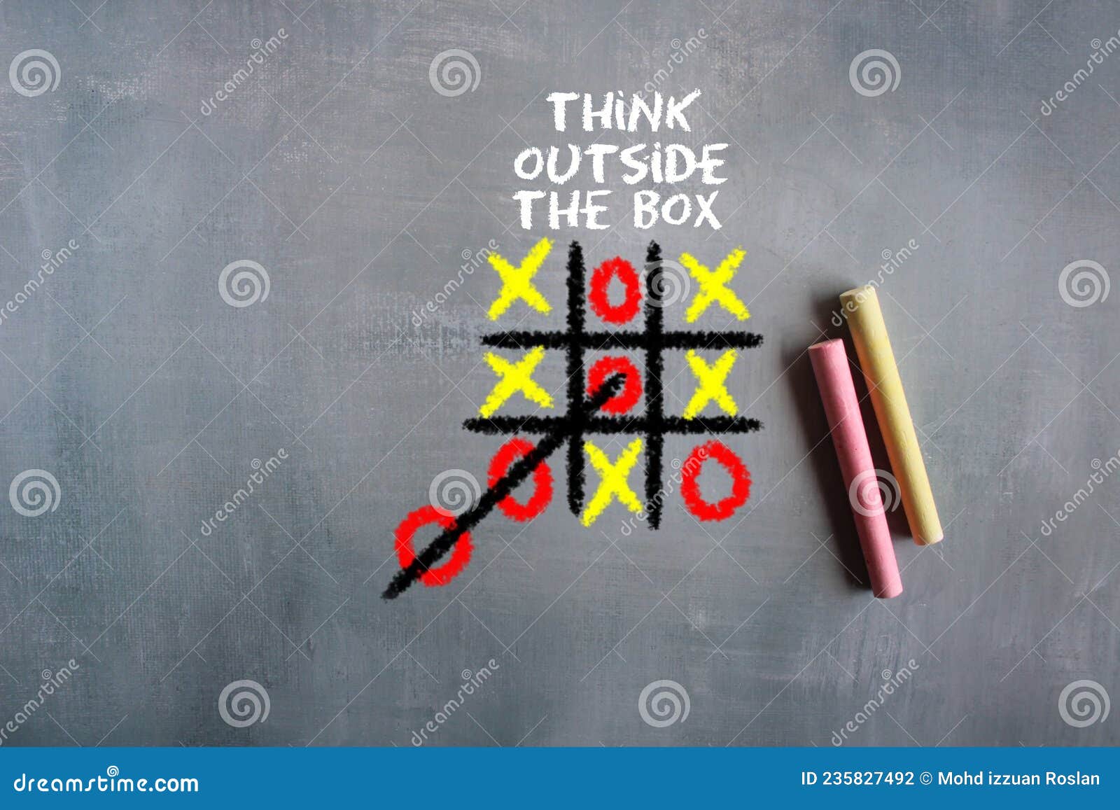 Hand Drawn Tic-tac-toe Game and Text THINK OUTSIDE the BOX Stock Photo ...