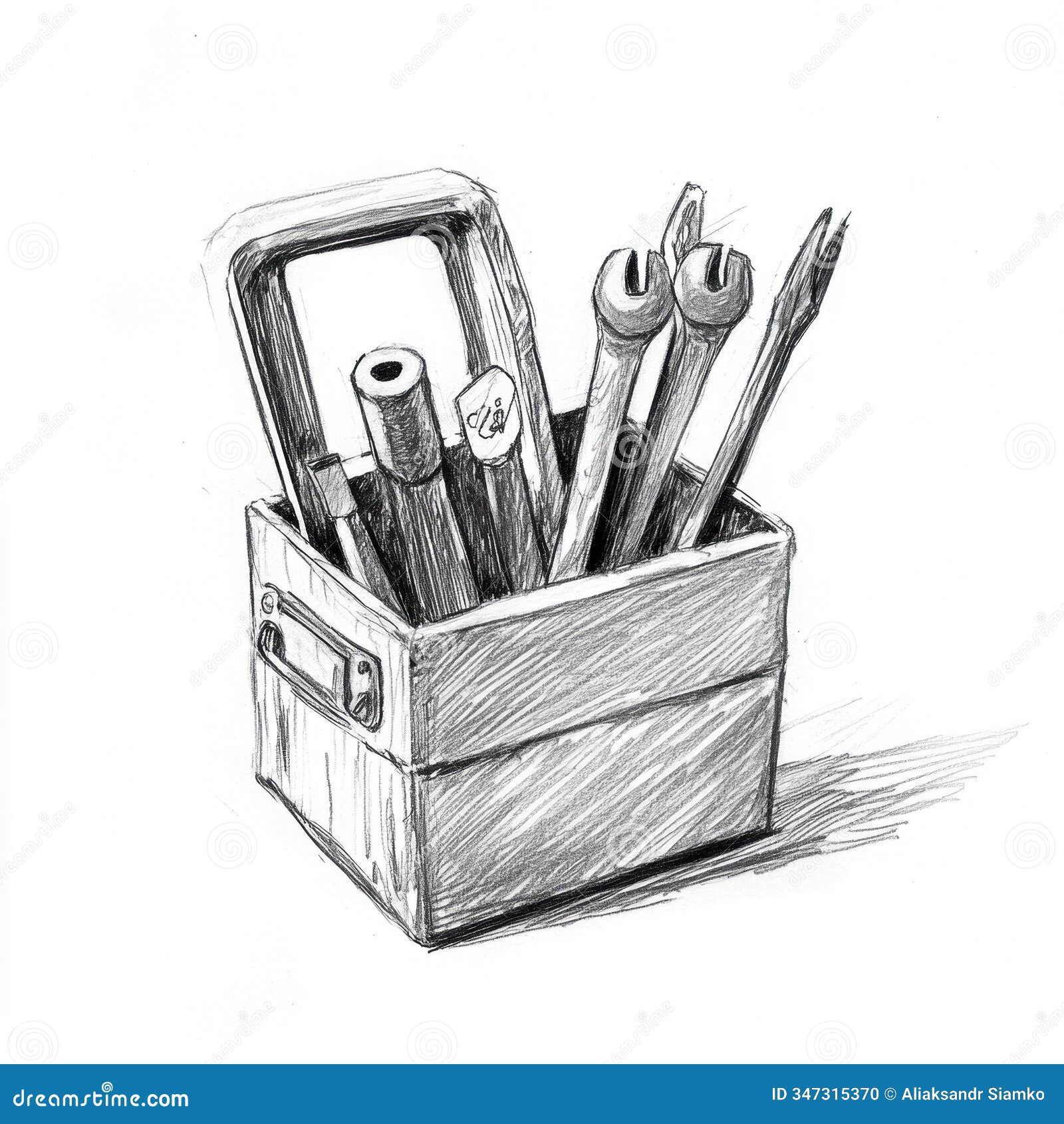 Hand-drawn Tool Box Filled with Various Tools and Equipment Stock ...