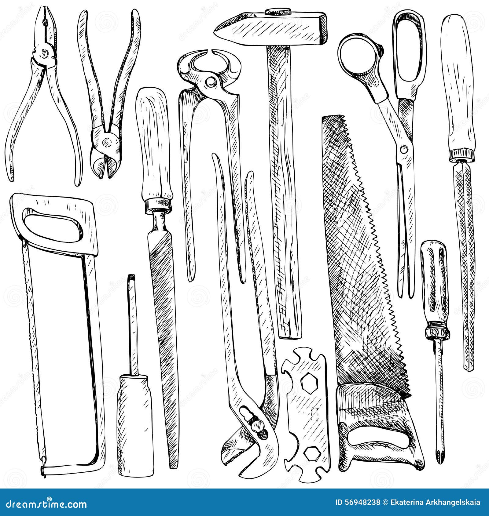 Hand drawn tool kit stock vector. Illustration of design - 56948238