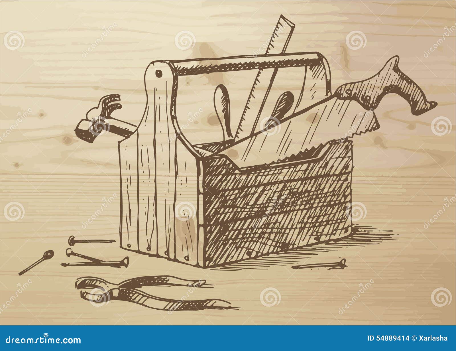 Hand drawn toolbox stock vector. Illustration of pencil - 54889414
