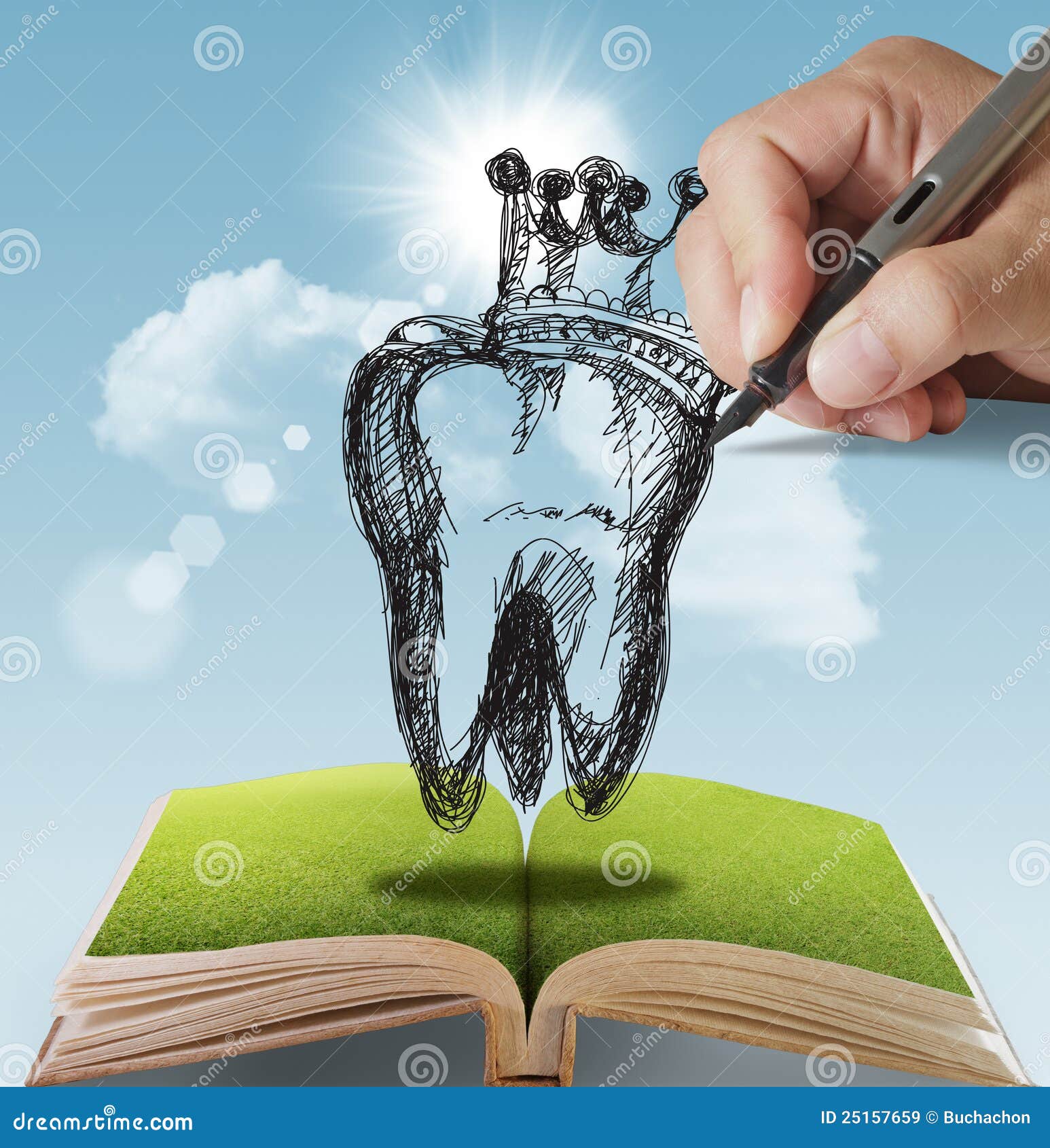 Hand drawn Tooth and Crown stock image. Image of closeup - 25157659