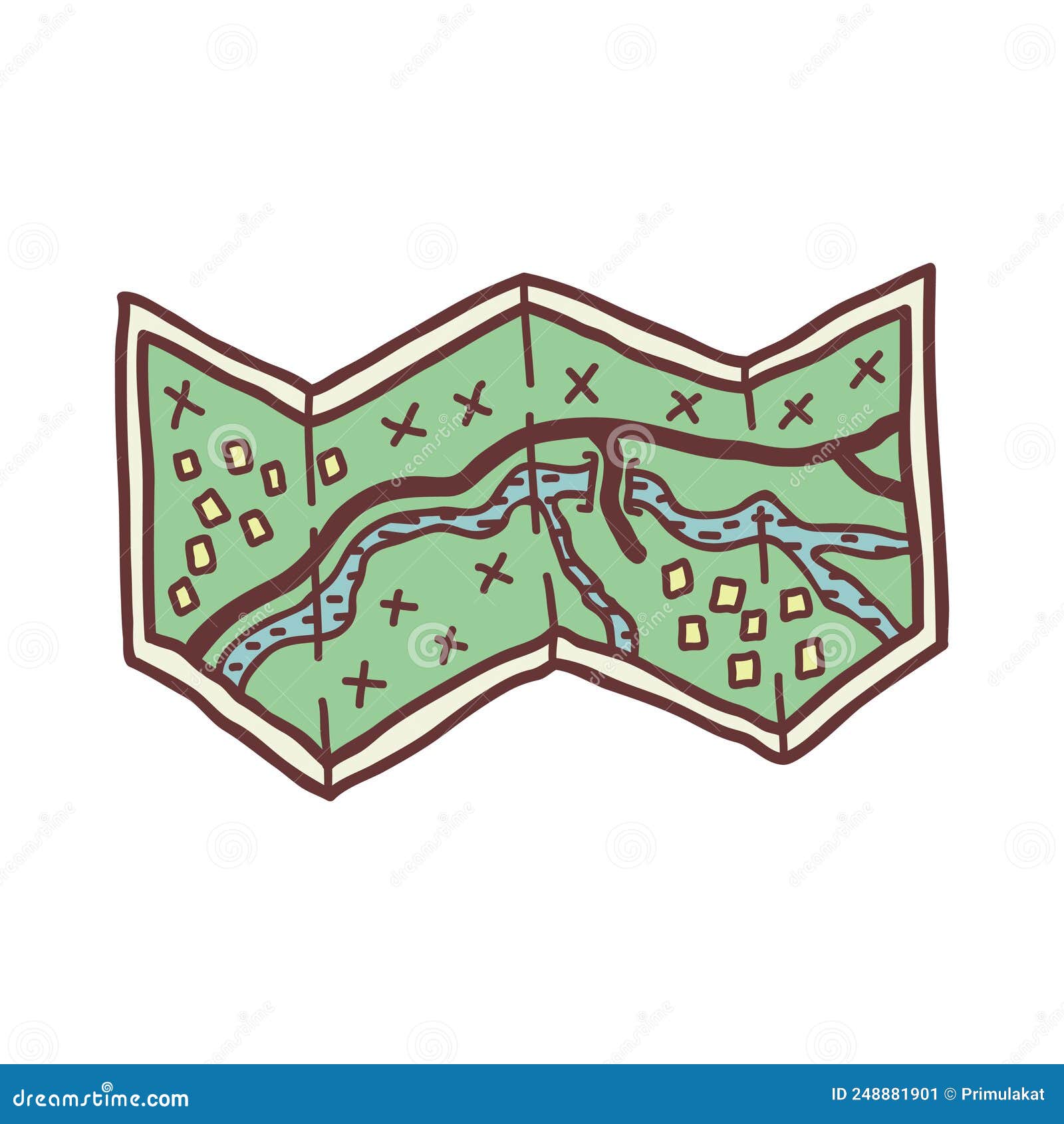 Hand Drawn Tourist Map, Sketch Colored Vector Illustration Stock Vector ...