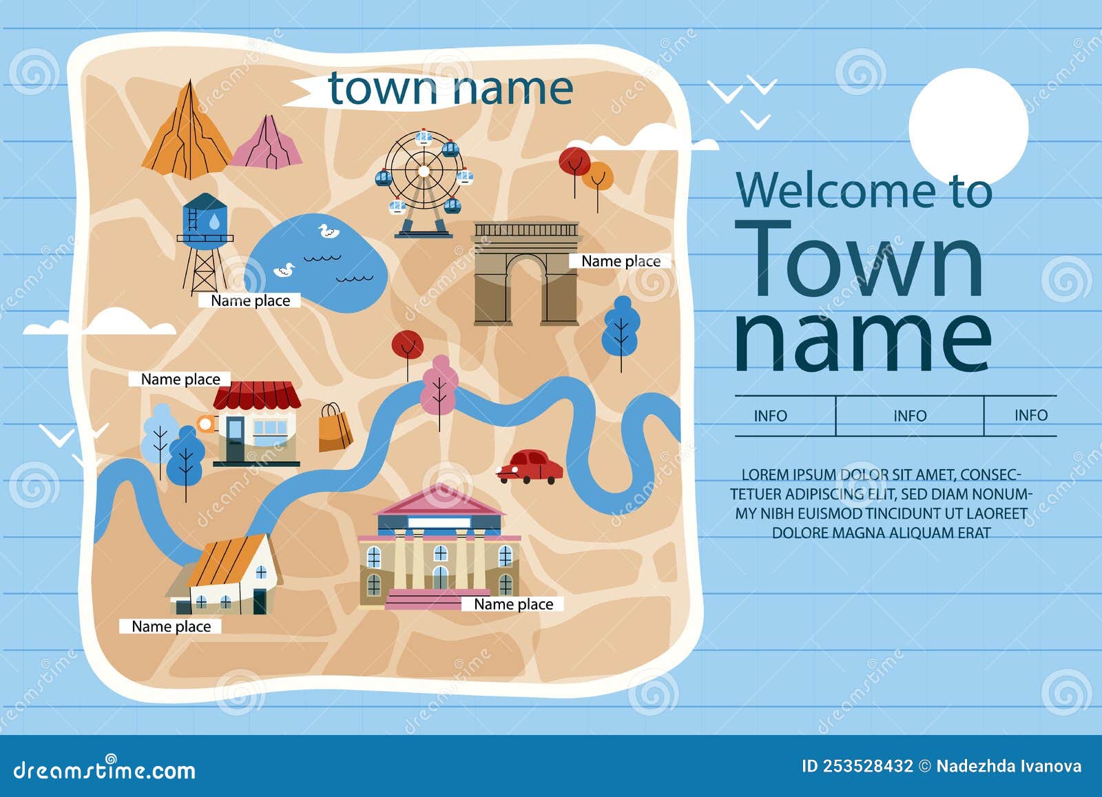 Hand Drawn Town Map Illustration Vector Illustration. Stock Vector - Illustration of surface ...
