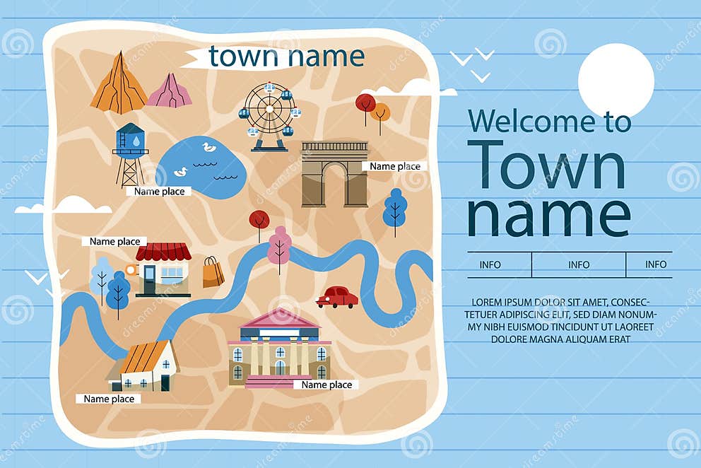 Hand Drawn Town Map Illustration Vector Illustration. Stock Vector ...