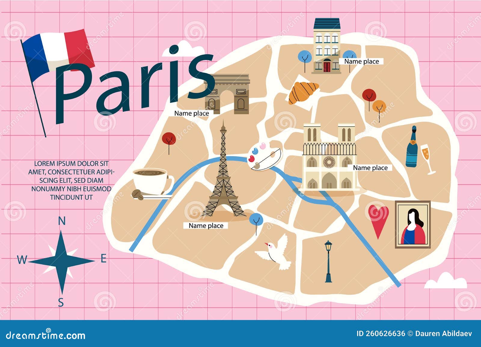 Hand Drawn Town Map Vector Illustration. Stock Illustration ...