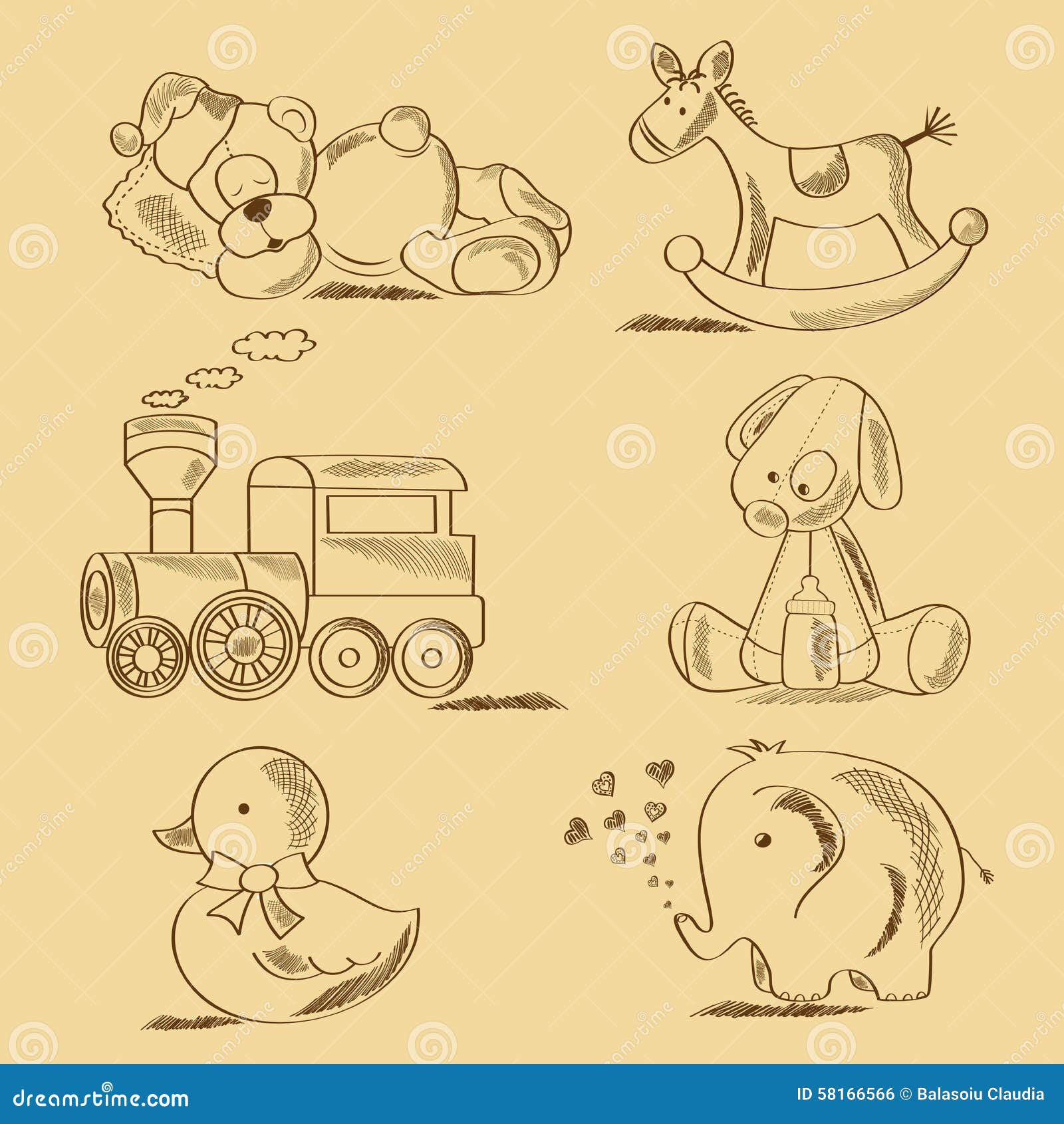 Hand drawn toys stock vector. Illustration of isolated - 58166566