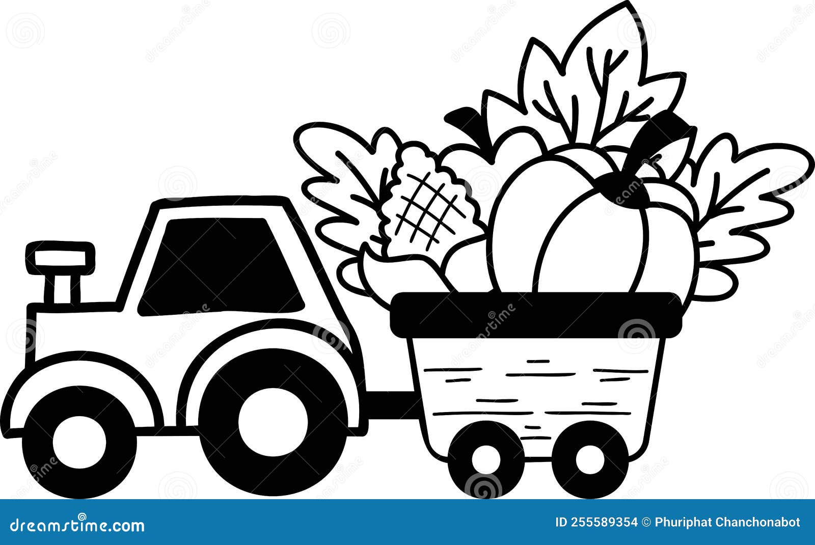Tractor Pulling Trailer With Hay Banner Cartoon Vector | CartoonDealer ...