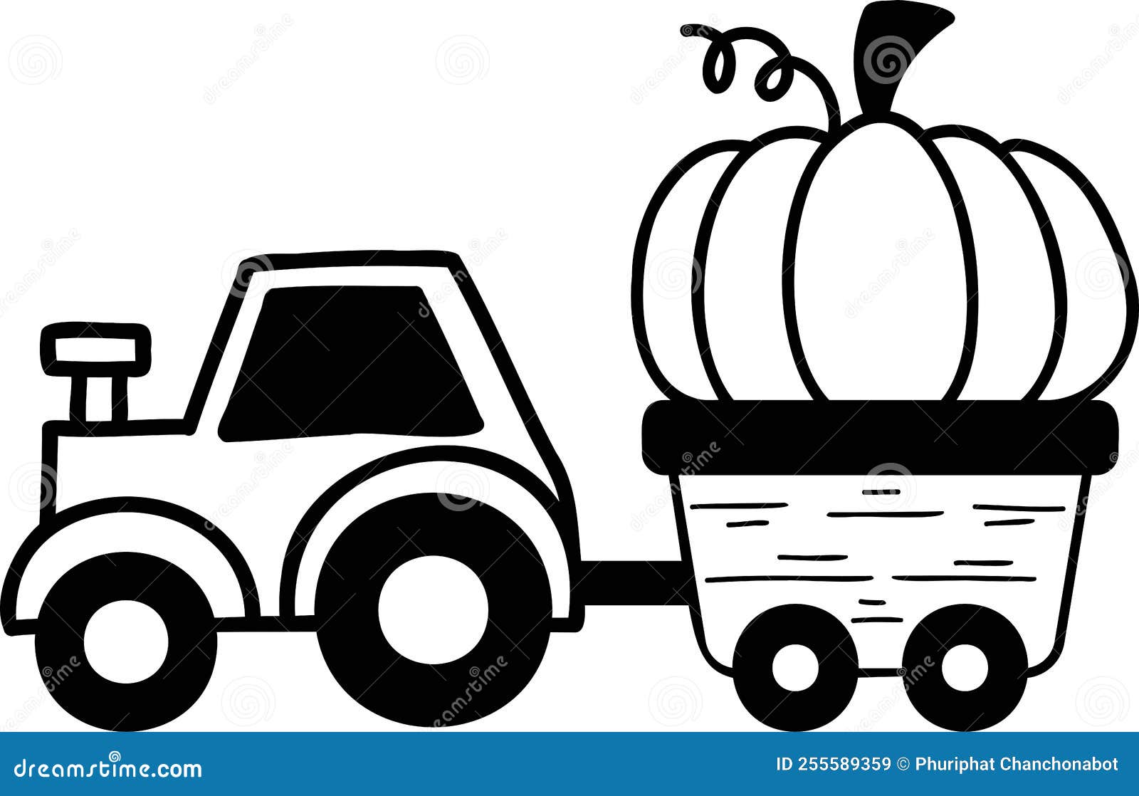 Tractor Pulling Trailer With Hay Banner Cartoon Vector | CartoonDealer ...