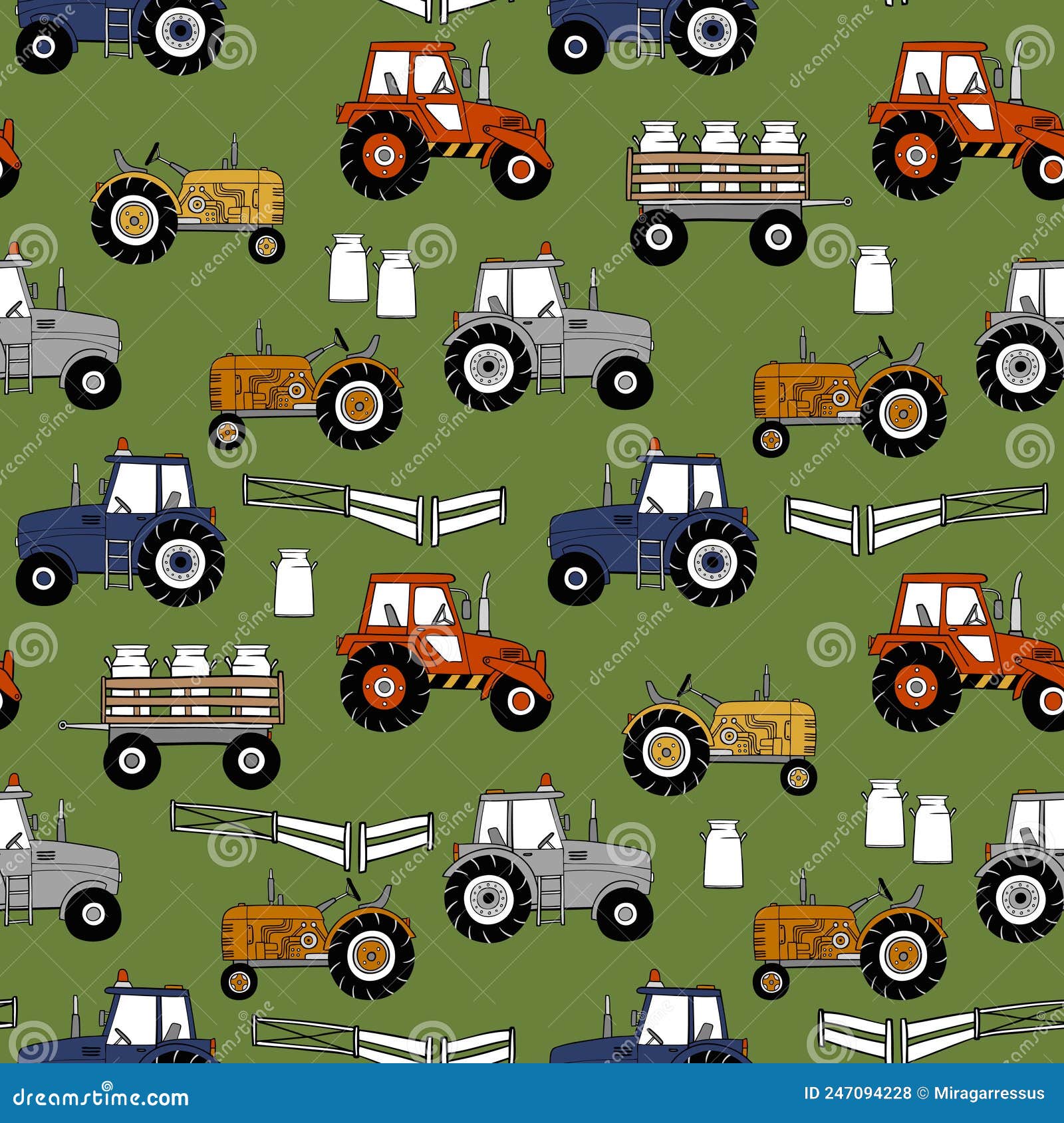Tractors Seamless Kids Pattern. Tractor, Carrots, Fence, Apple Trees ... Tractors Seamless Kids Pattern. Tractor, Carrots, Fence, Apple Trees ...