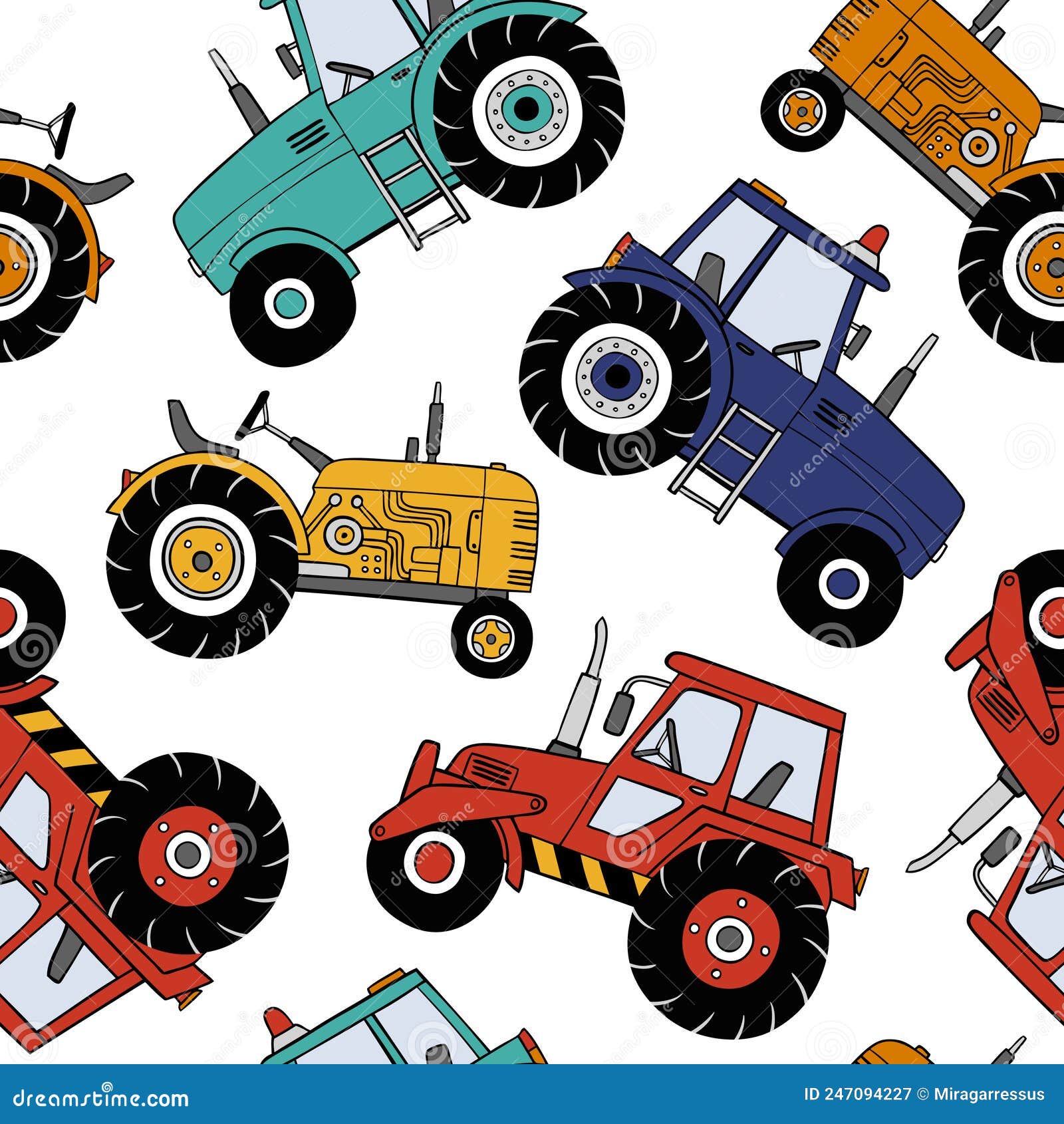Cute Tractor Pattern on White Background. Stock Vector - Illustration ...