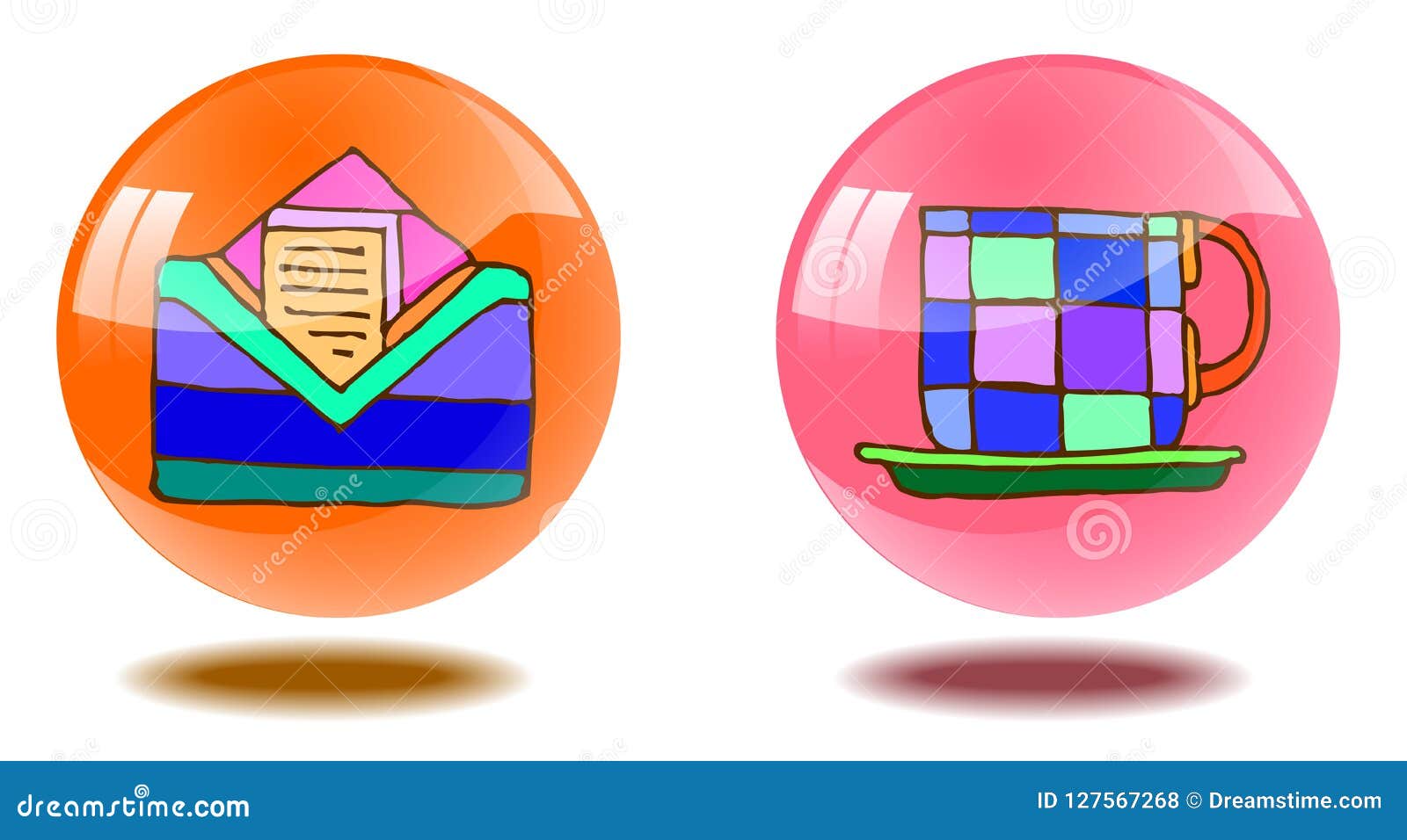 Hand Drawn Transparent Shiny Buttons with Hand-drawn Pictures. Stock ...