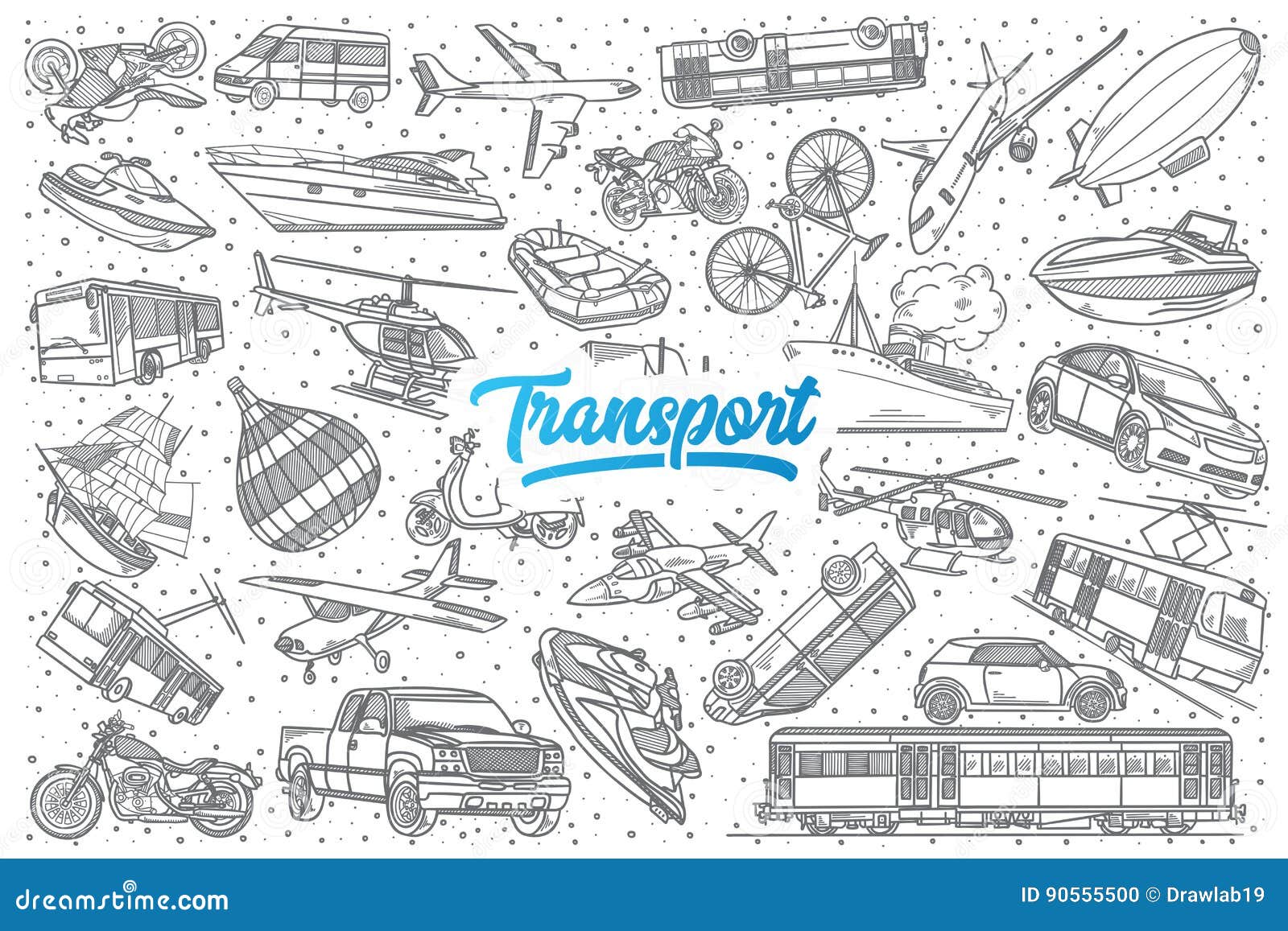 Hand Drawn Transport Doodle Set with Lettering Stock Vector ...