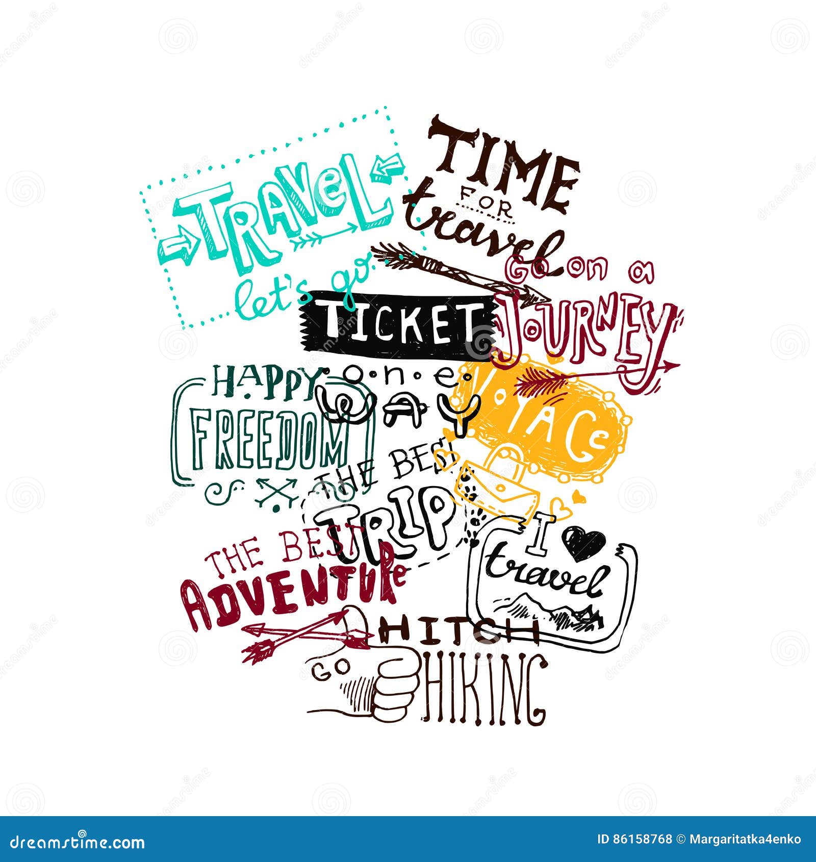 Travel Lettering.Adventure, Explorer, Summer. Hand Drawn Iillustration ...