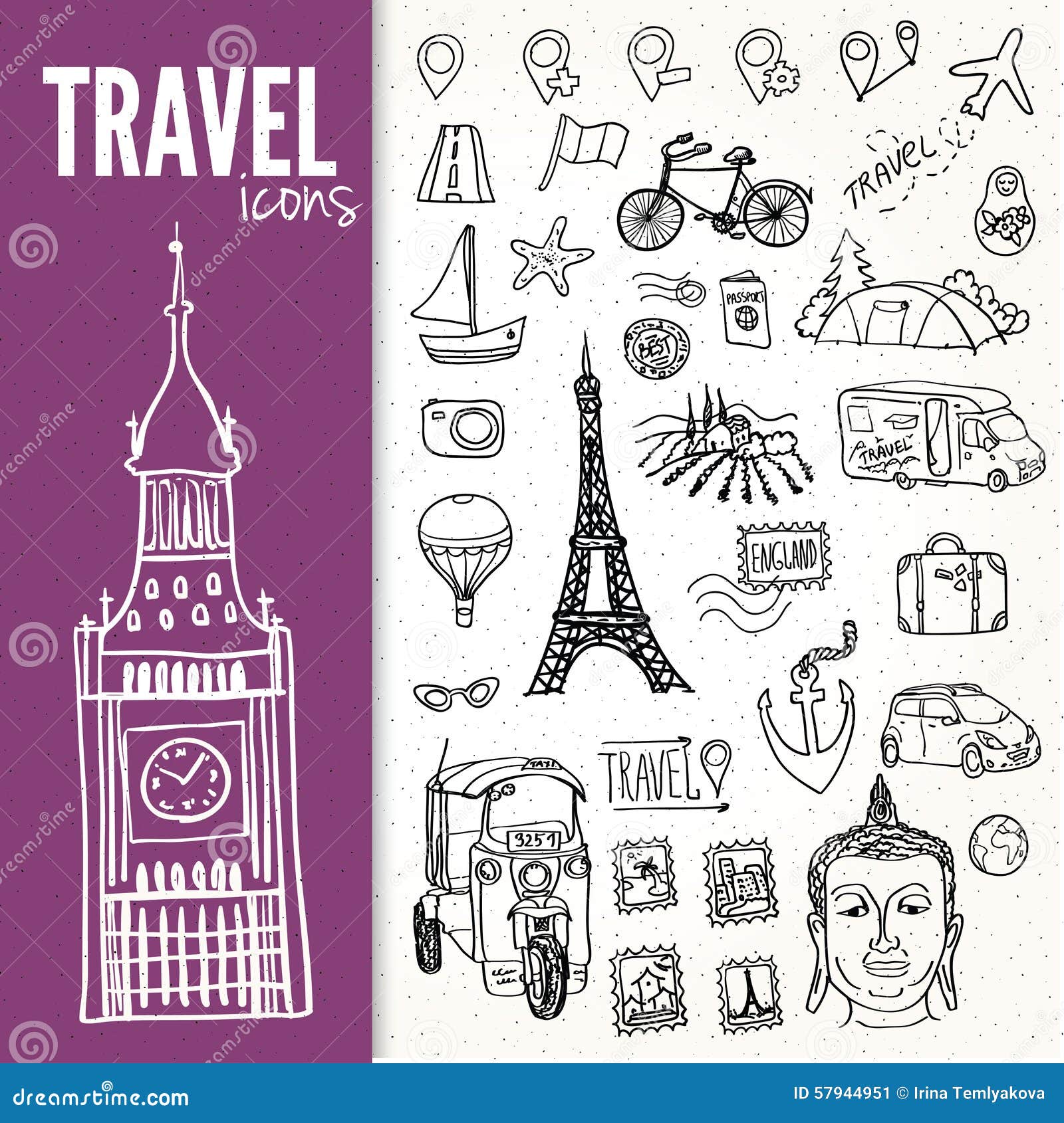 Hand-drawn Travel Symbols Set Stock Vector - Illustration of kiss ...