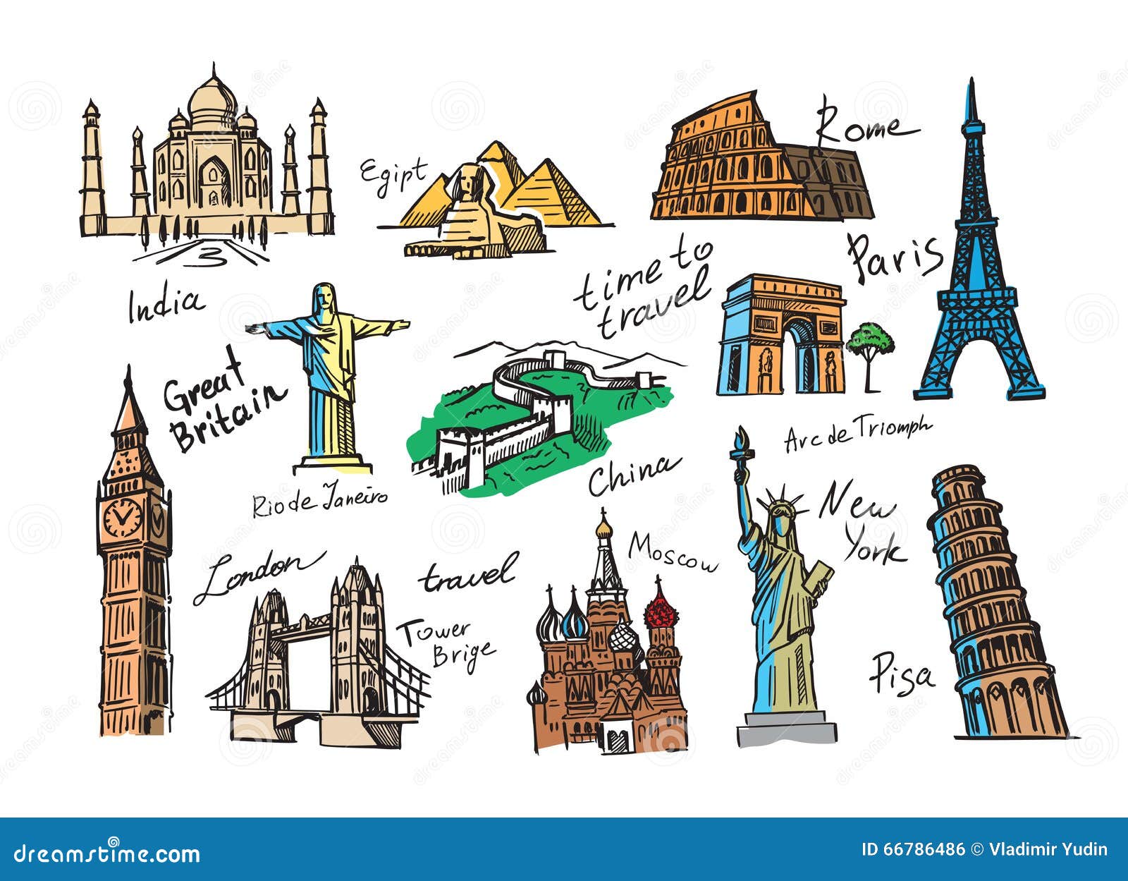 Hand drawn travel stock vector. Illustration of scene - 66786486