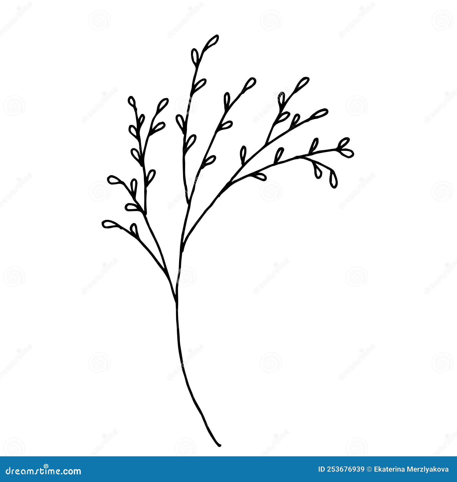Hand Drawn Tree Branch with Leaves, Vector Doodle Stock Vector ...